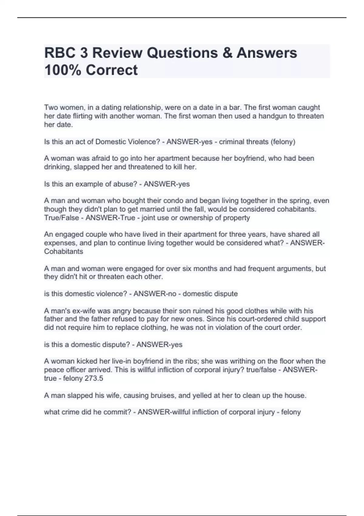 RBC 3 Review Questions & Answers 100% Correct - RBC 3 - Stuvia US