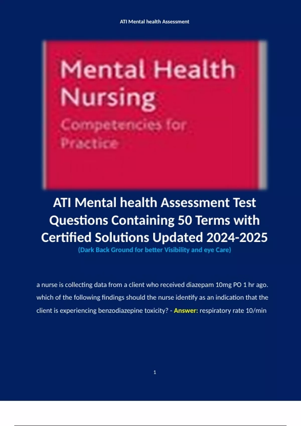 ATI Mental health Assessment Test Questions Containing 50 Terms with ...