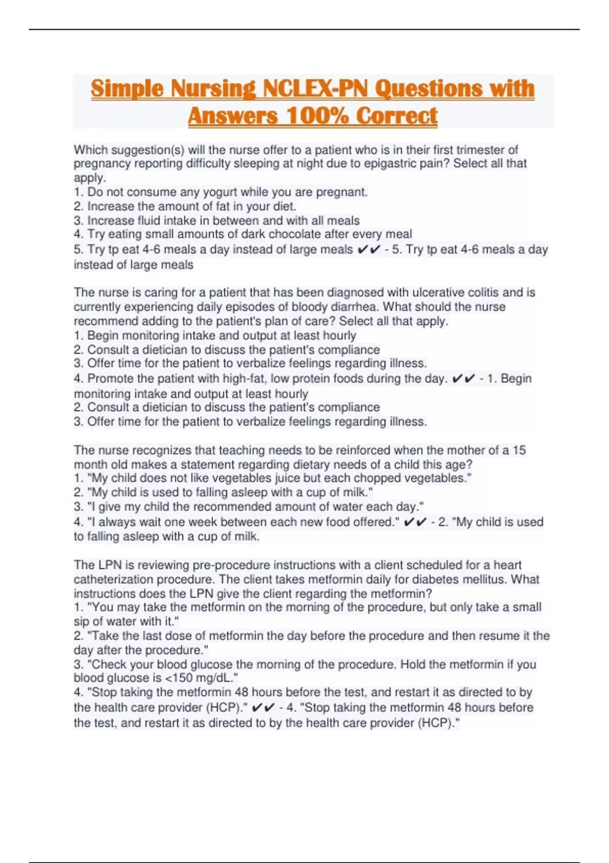 Simple Nursing NCLEX-PN Questions with Answers 100% Correct - NCLEX-PN ...