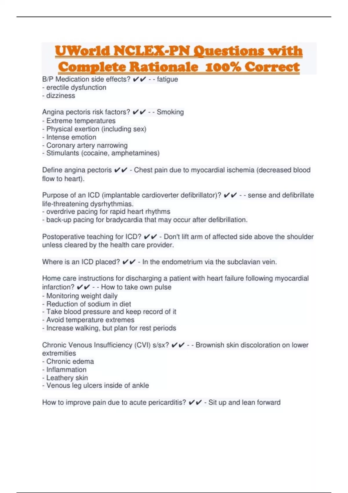 NCLEX-PN Questions with Complete Rationale 100% Correct - NCLEX-PN ...