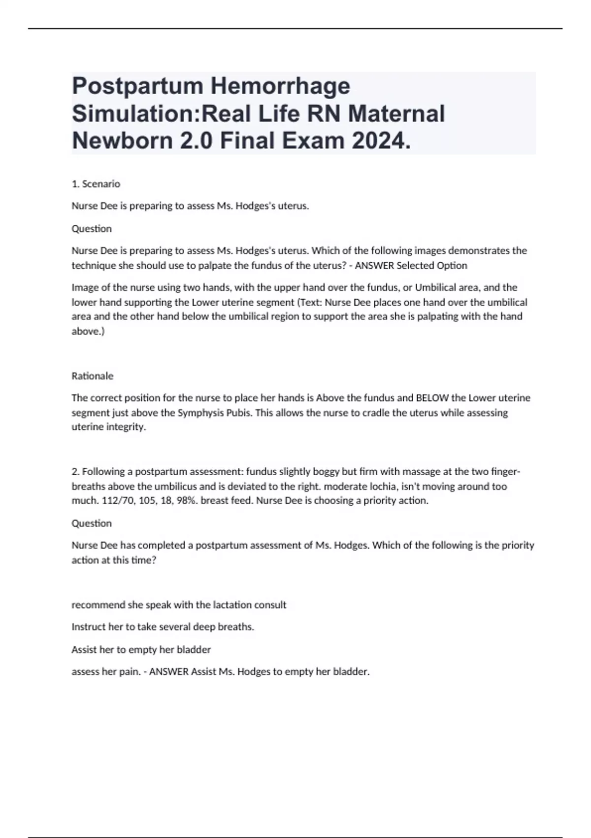 Postpartum Hemorrhage Simulation :Real Life RN Maternal Newborn 2.0 ...