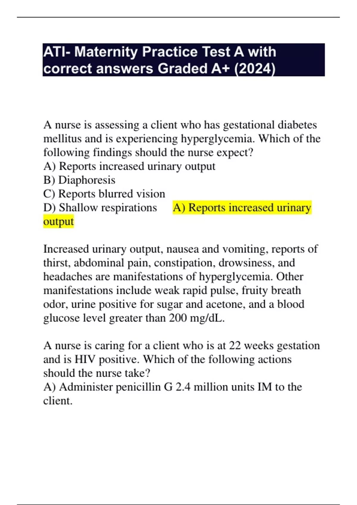 ATI- Maternity Practice Test A with correct answers Graded A+ (2024 ...