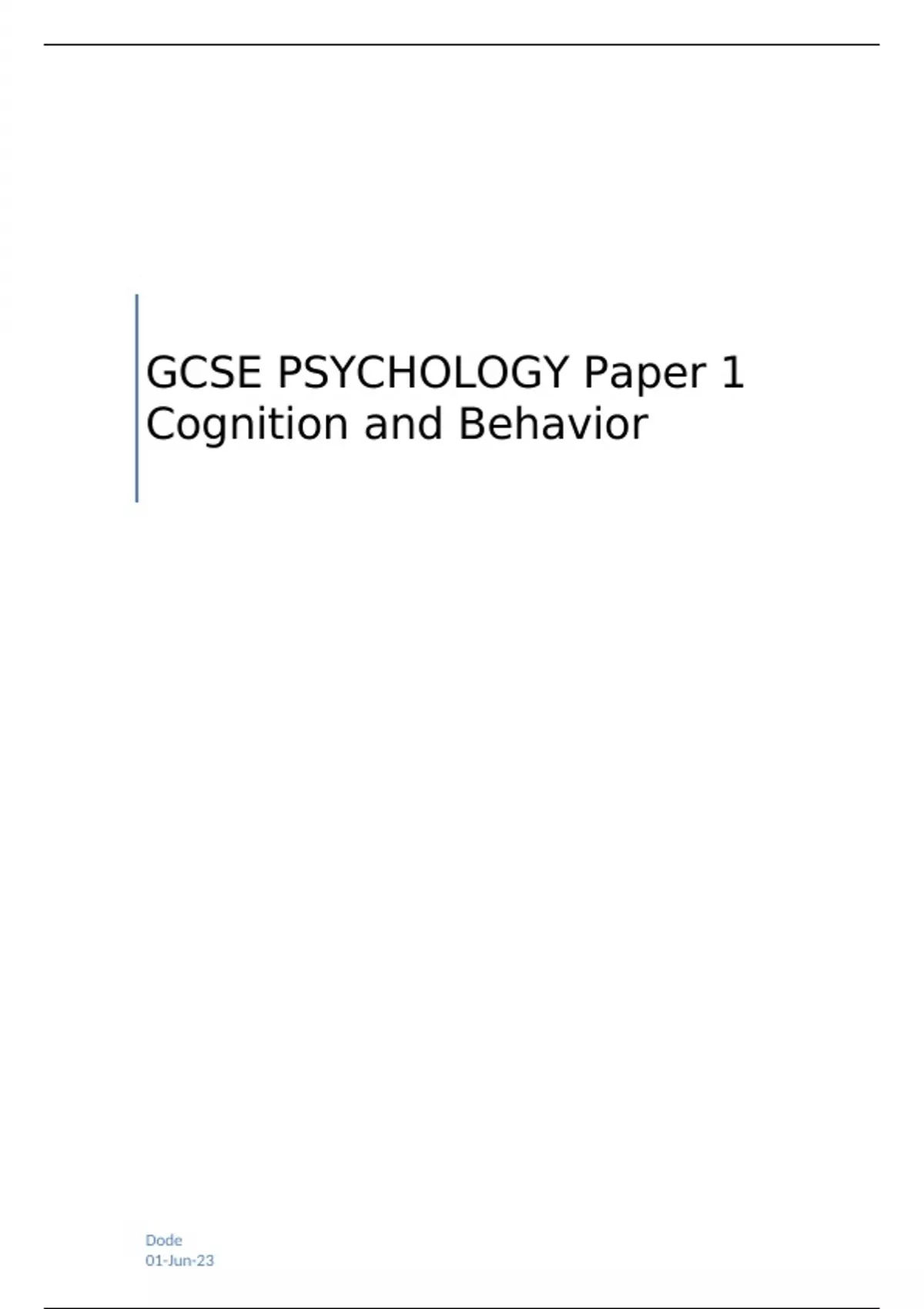 AQA GCSE PSYCHOLOGY Paper 1 Cognition and Behavior QUESTION PAPER AND ...
