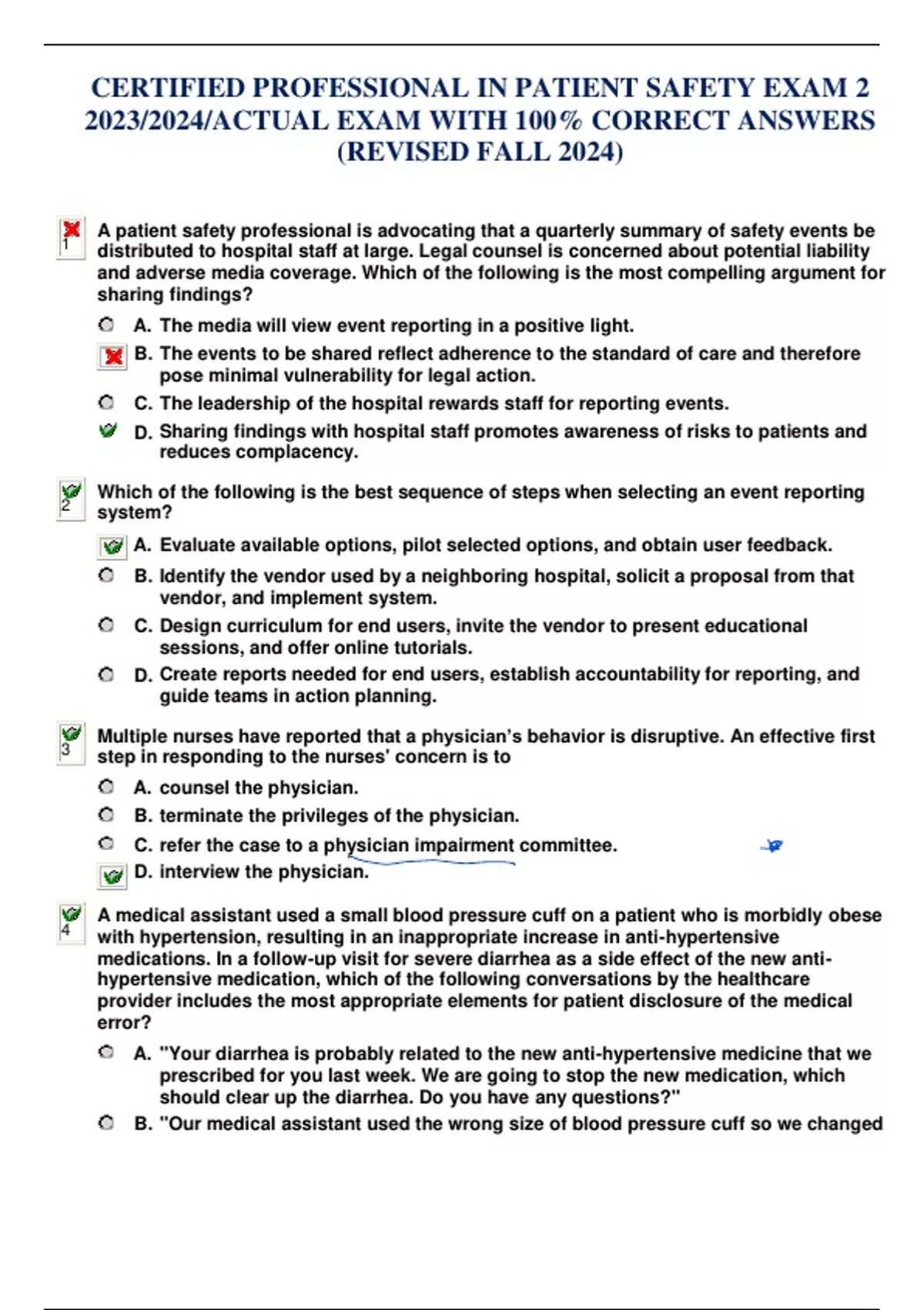 CERTIFIED PROFESSIONAL IN PATIENT SAFETY EXAM 2 2023/2024/ACTUAL EXAM WITH 100% CORRECT ANSWERS ...