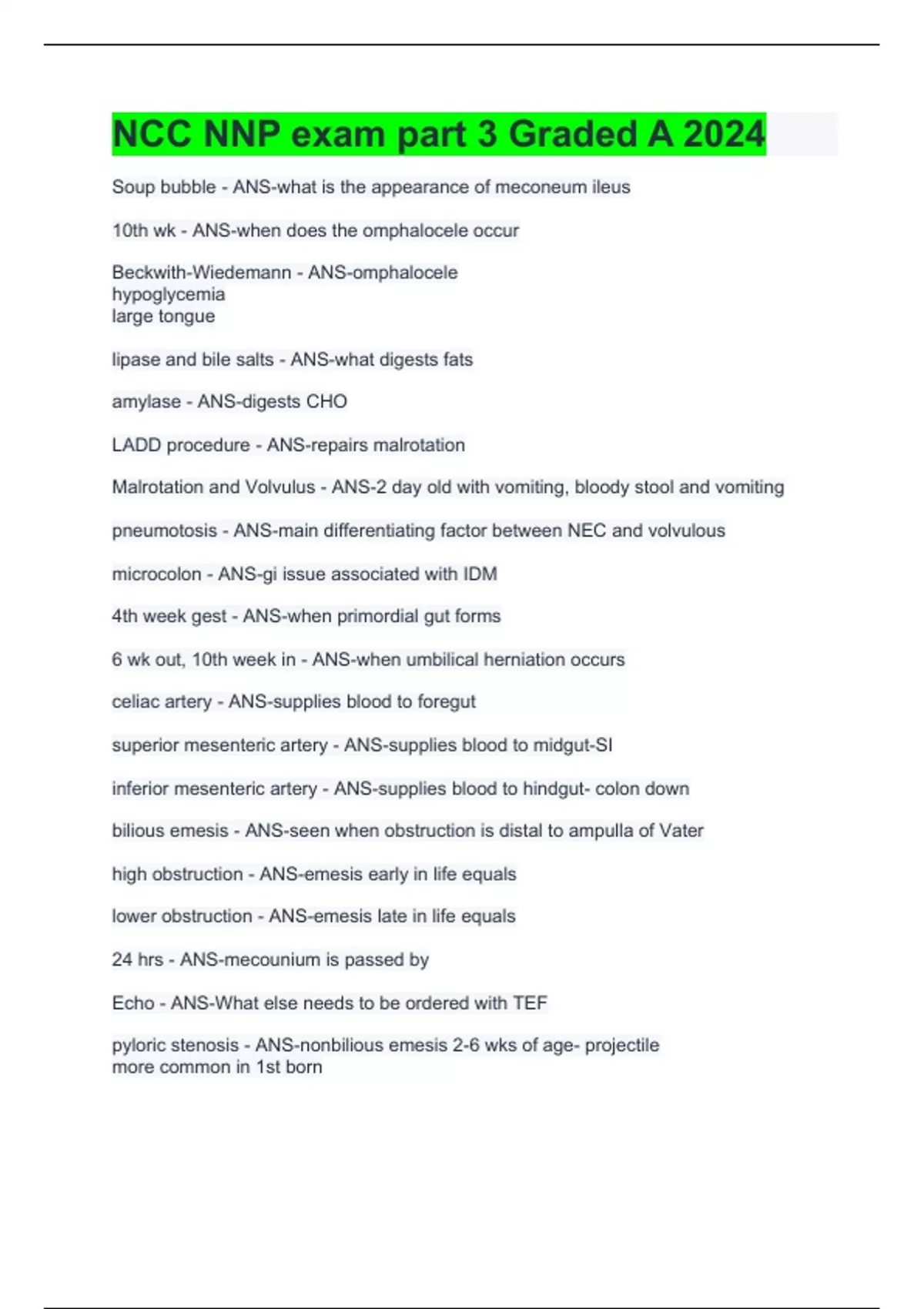 NCC NNP exam part 3 Graded A 2024 - NCC NNP - Stuvia US