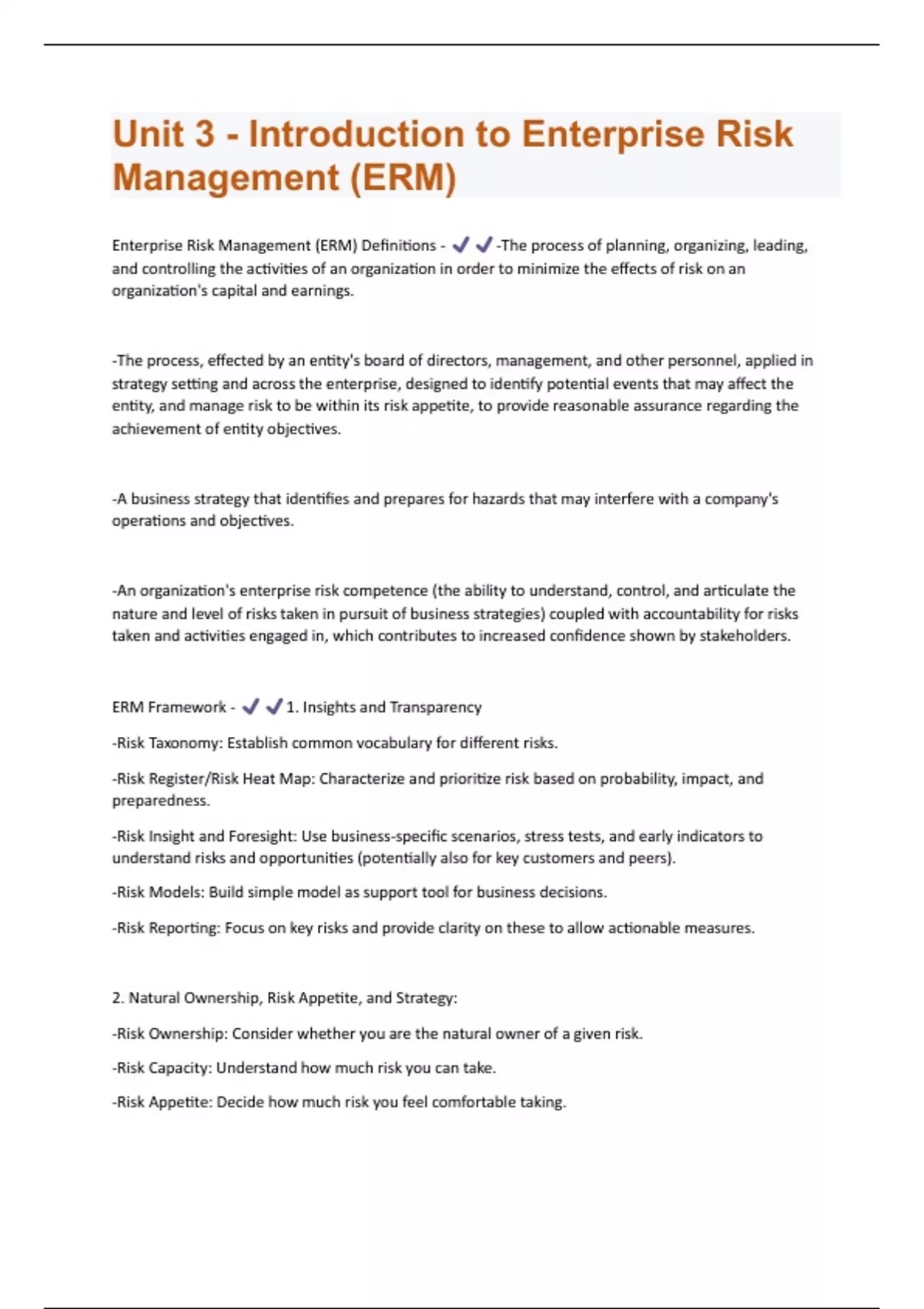 Unit 3 - Introduction to Enterprise Risk Management (ERM) Exam Questions and Answers 2024 ...