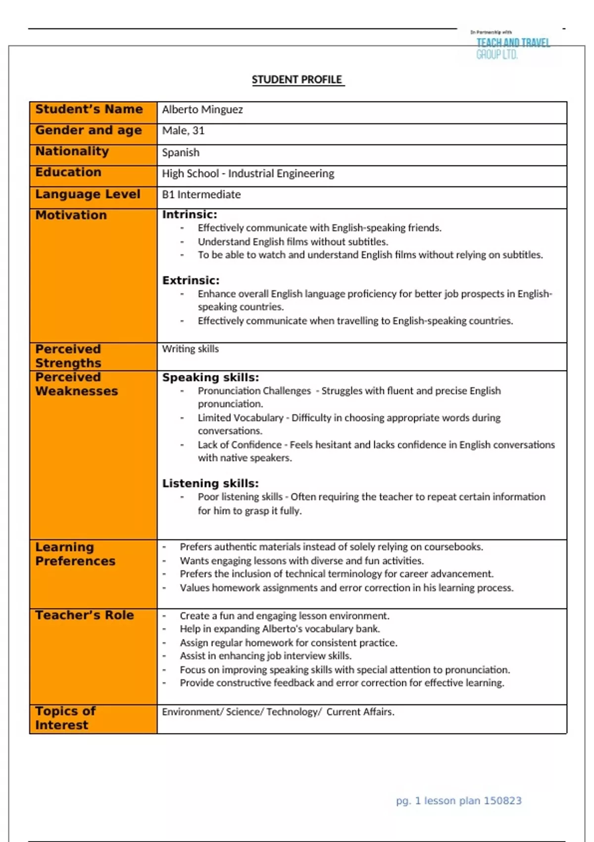 TEFL ASSIGNMENT - TEACHING ONE ON ONE AND ONLINE [ALBERTO - TEFL ...
