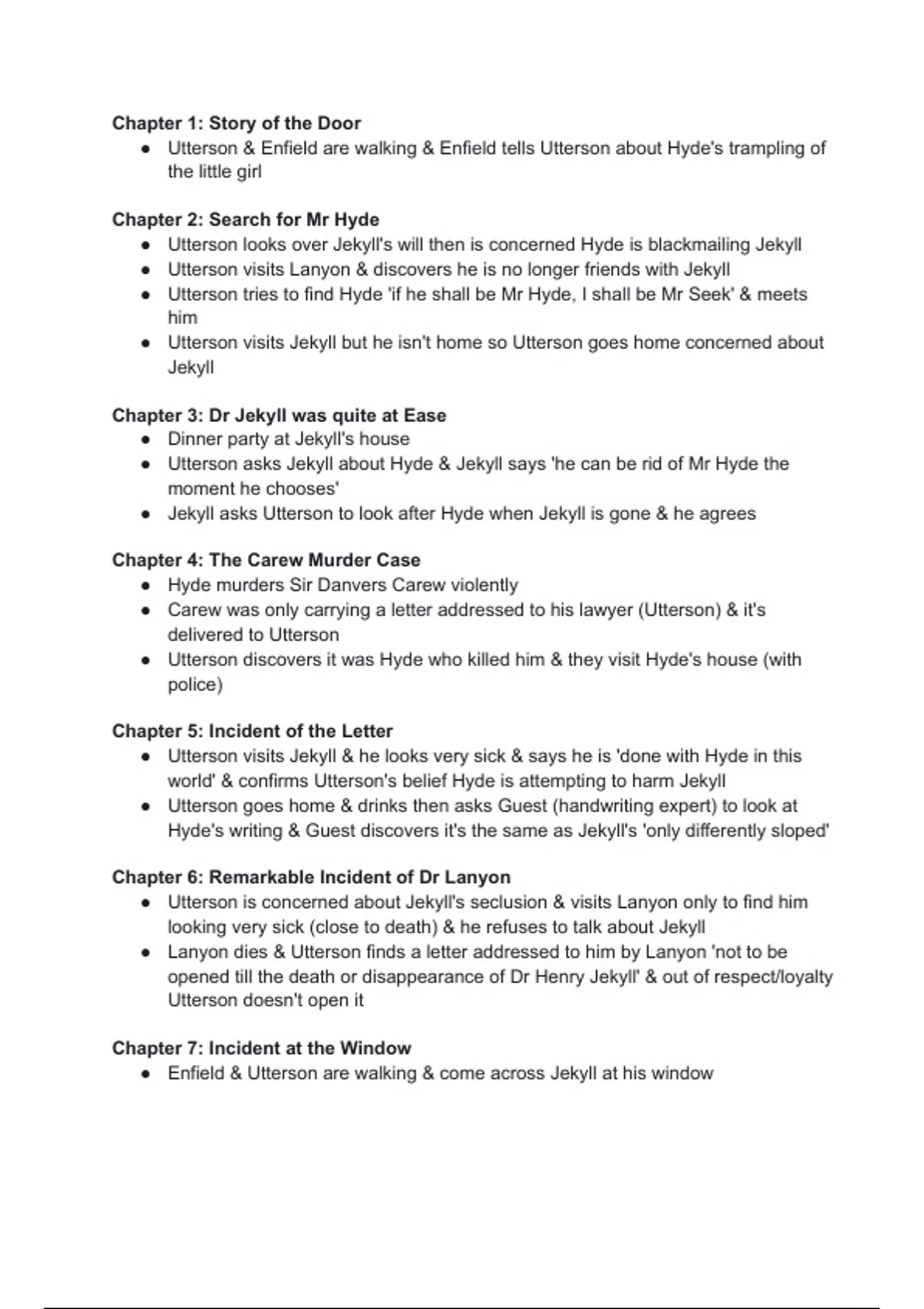 Chapter summary of The Strange Case of Dr Jekyll and Mr Hyde - AQA English Literature GCSE - AQA ...