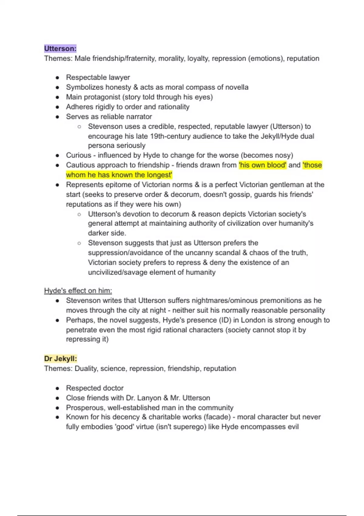 Summary Character Analysis of The Strange Case of Dr Jekyll and Mr Hyde - AQA English Literature ...