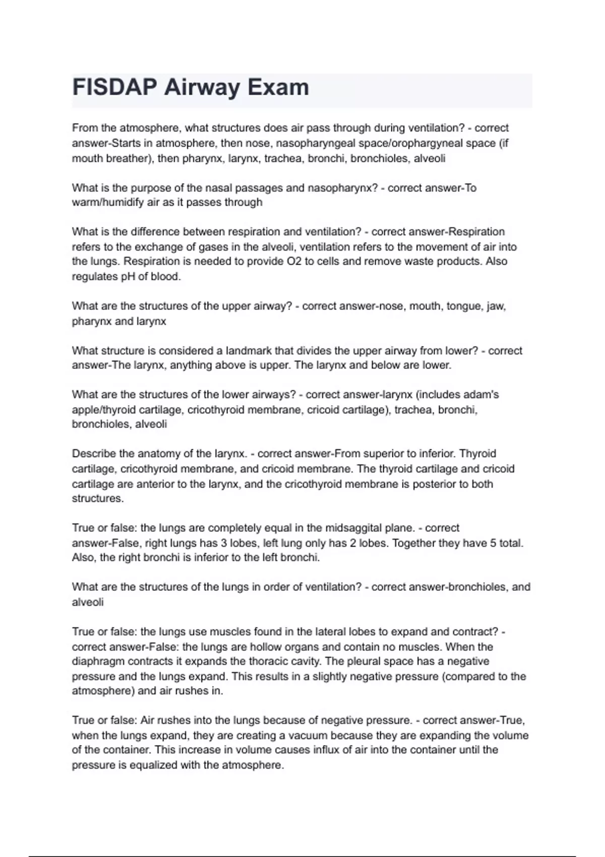 FISDAP Airway Exam with complete solution - FISDAP - Stuvia US