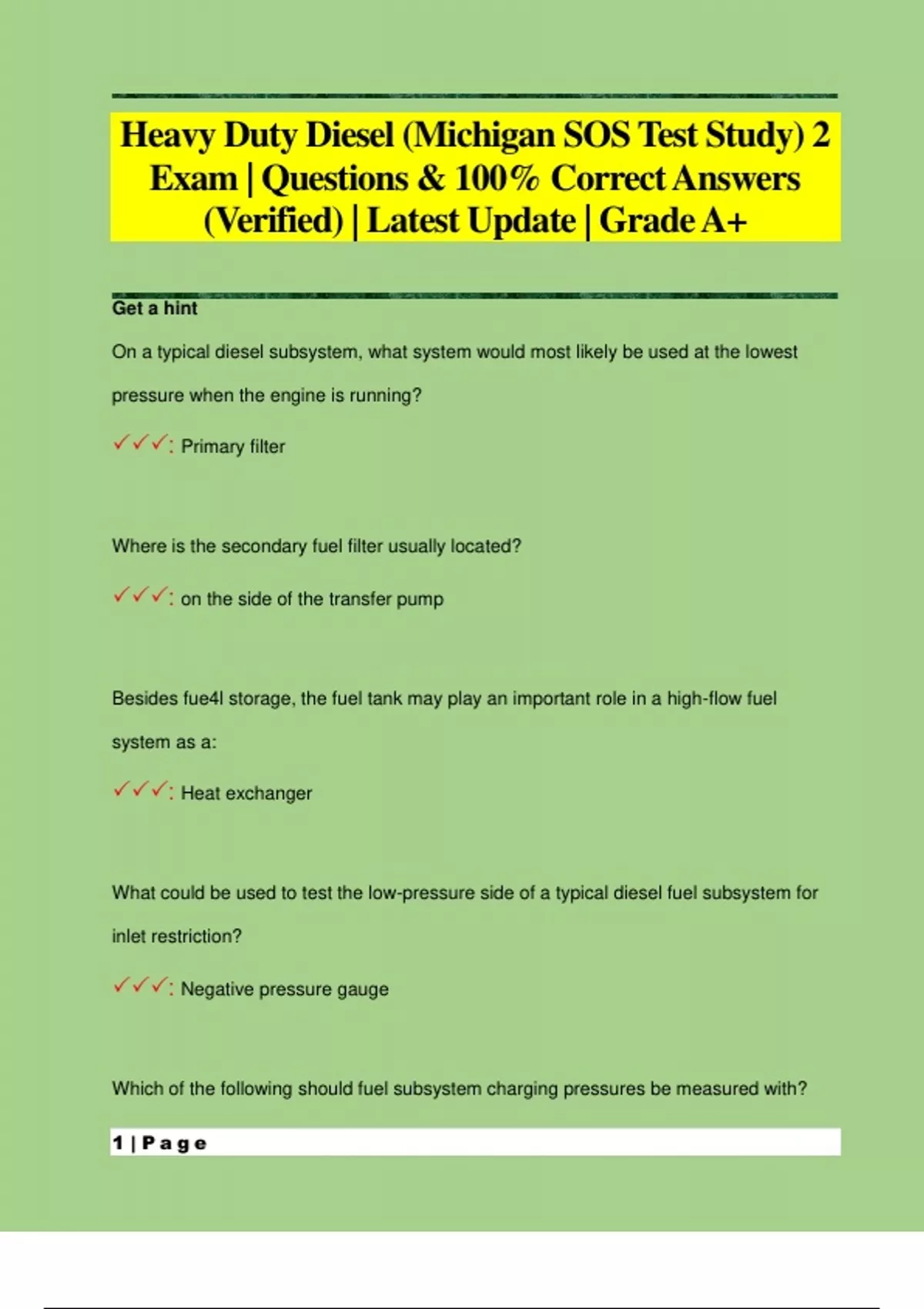 SOS Mechanic Certificate Exams Pack | Questions & 100% Correct Answers ...