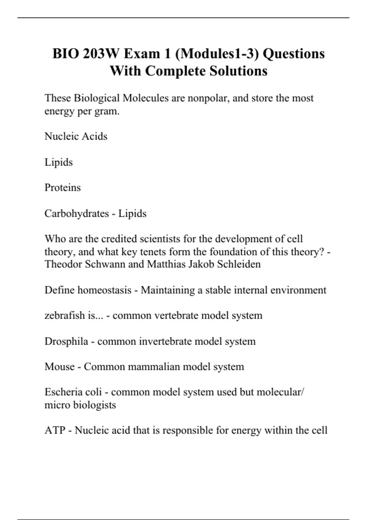BIO 203W Exam 1 (Modules1-3) Questions With Complete Solutions - BIO ...