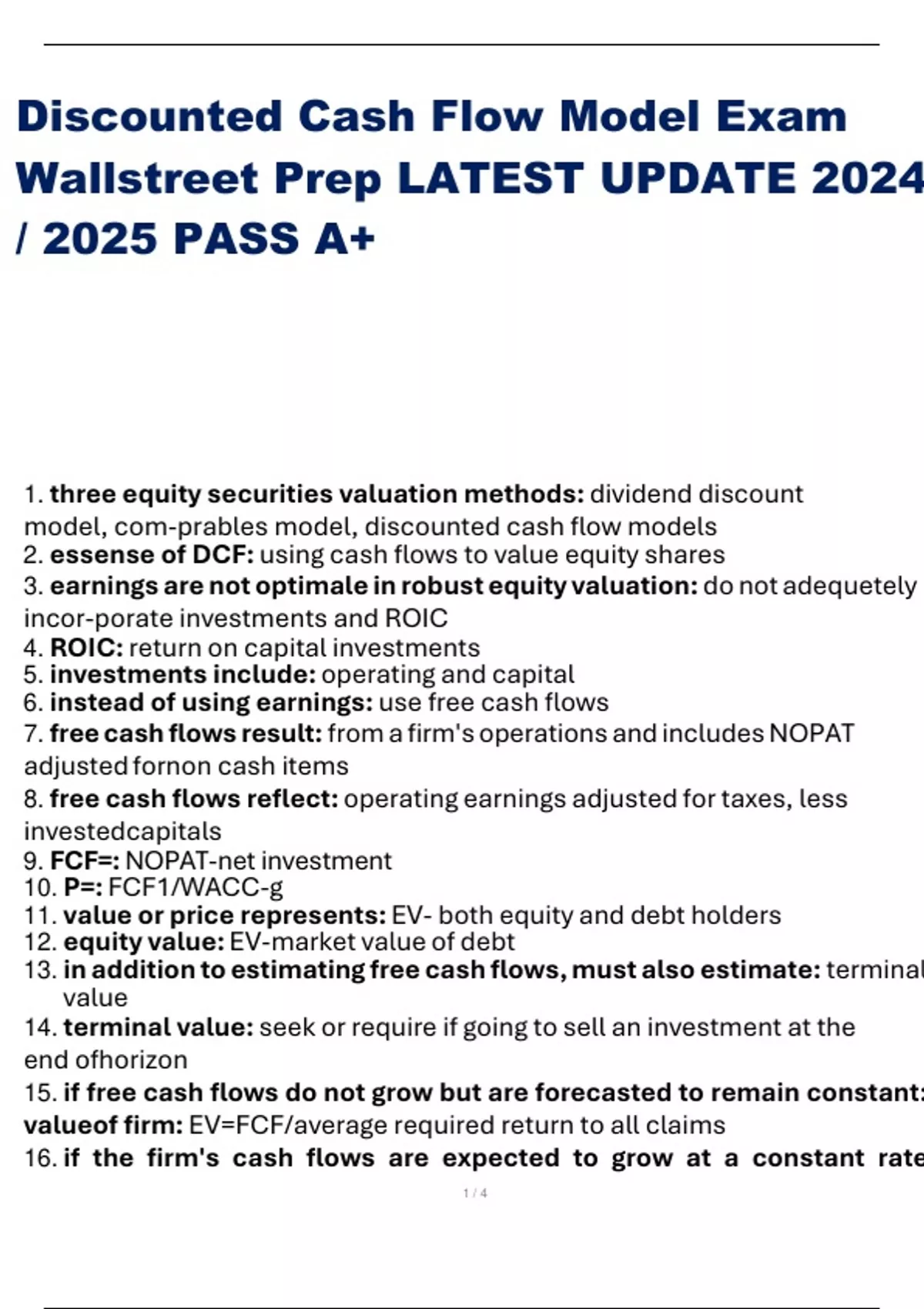Discounted Cash Flow Model Exam Wallstreet Prep LATEST UPDATE 2024 / ...