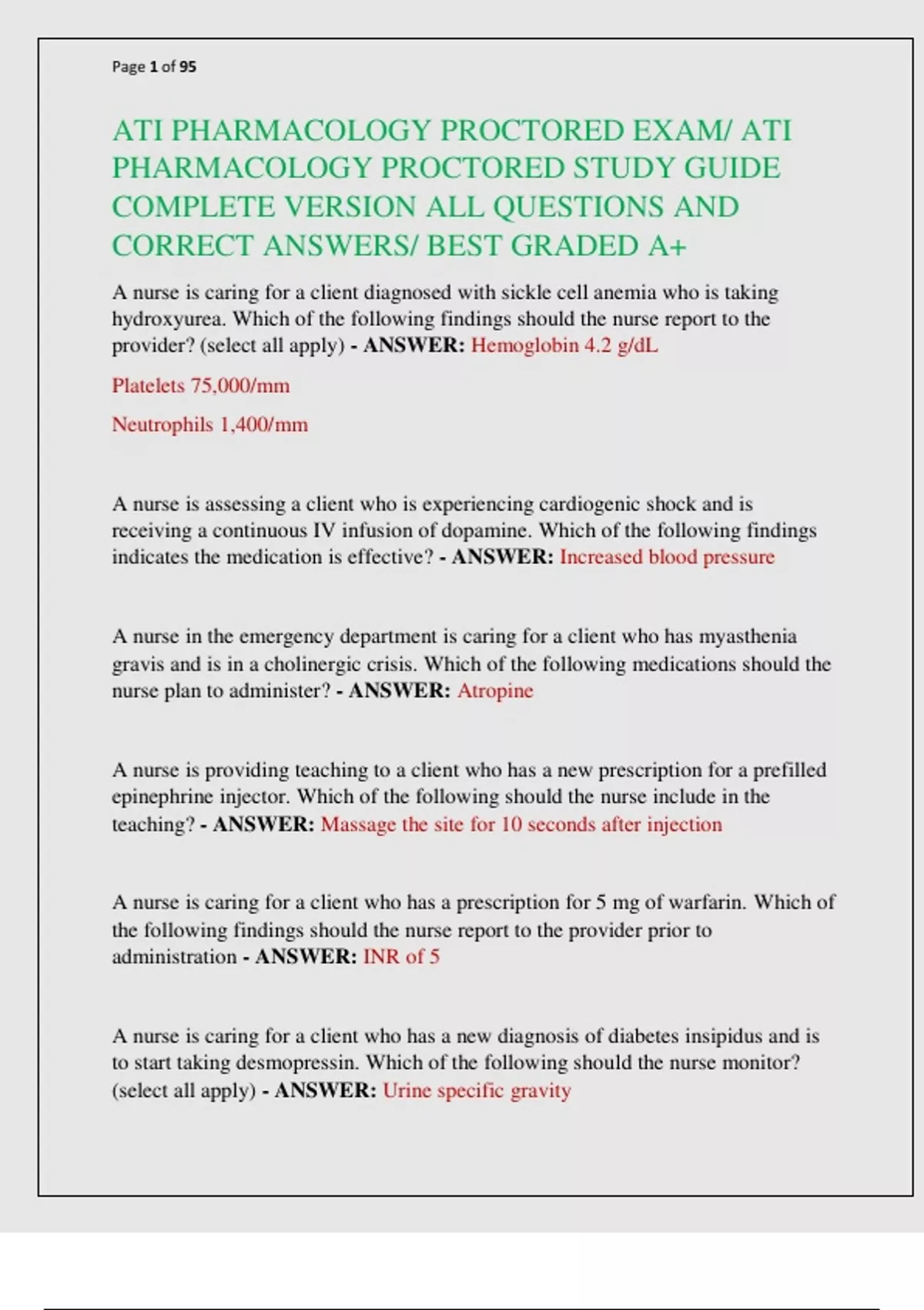 ATI PHARMACOLOGY PROCTORED EXAM/ ATI PHARMACOLOGY PROCTORED STUDY GUIDE ...