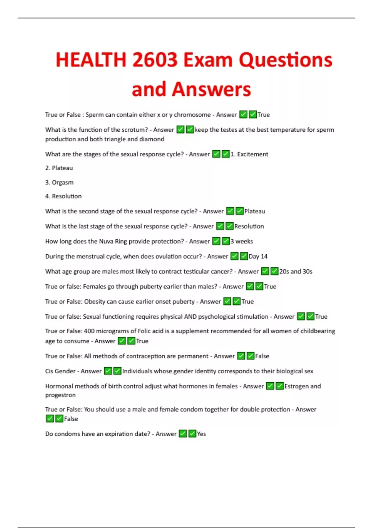 HEALTH 2603 Exam Questions and Answers - HSA - Health Service ...