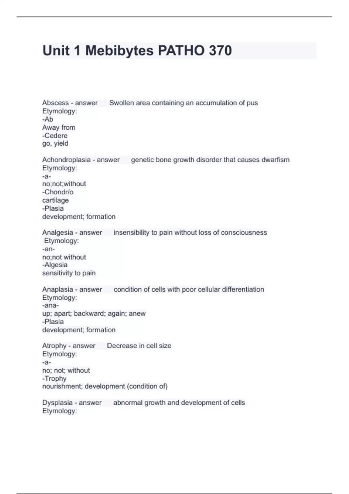 Unit 1 Mebibytes PATHO 370 Questions and Answers 100% correct - PATHO ...