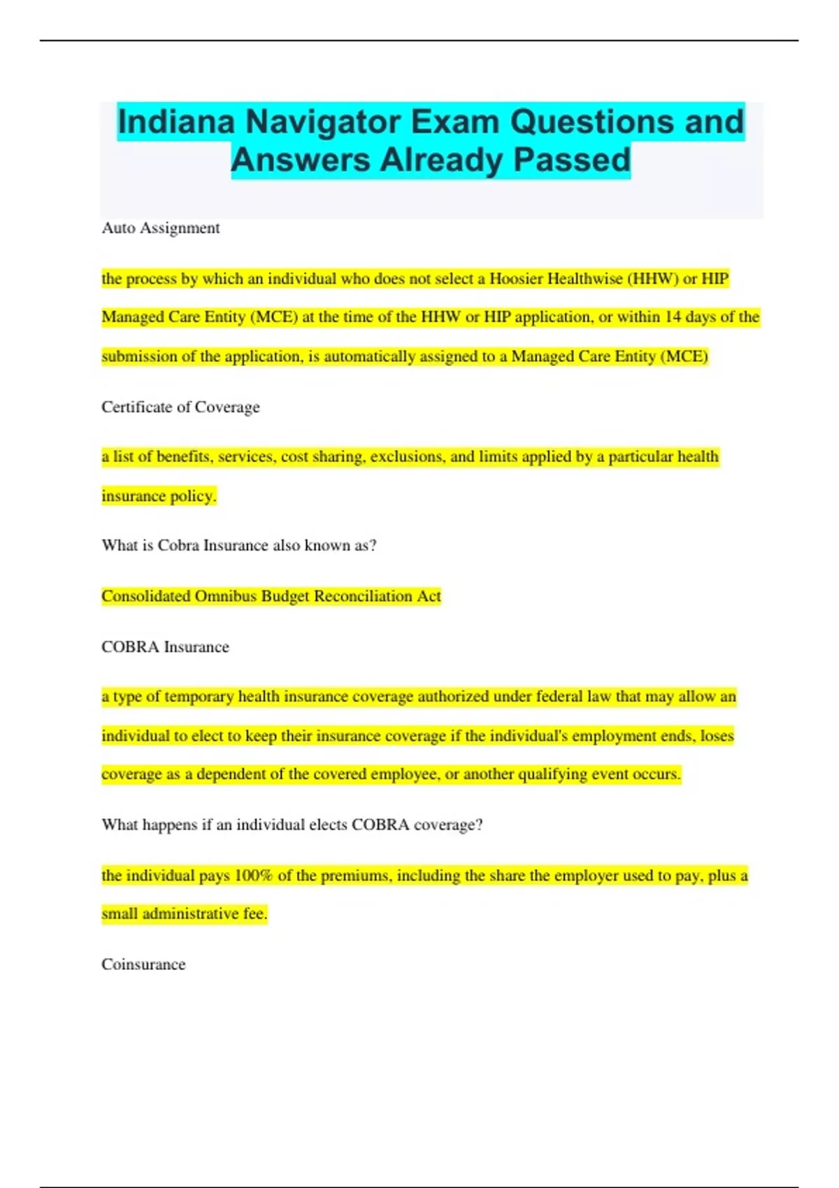 Indiana Navigator Exam Questions and Answers Already Passed - Indiana ...