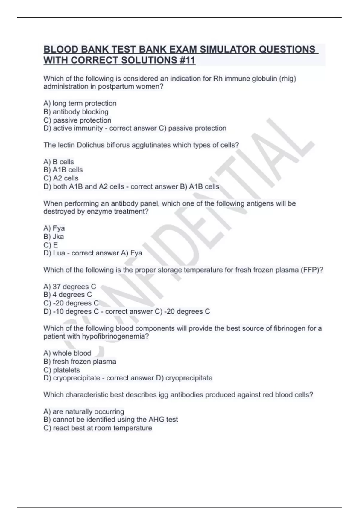 BLOOD BANK TEST BANK EXAM SIMULATOR QUESTIONS WITH CORRECT SOLUTIONS ...