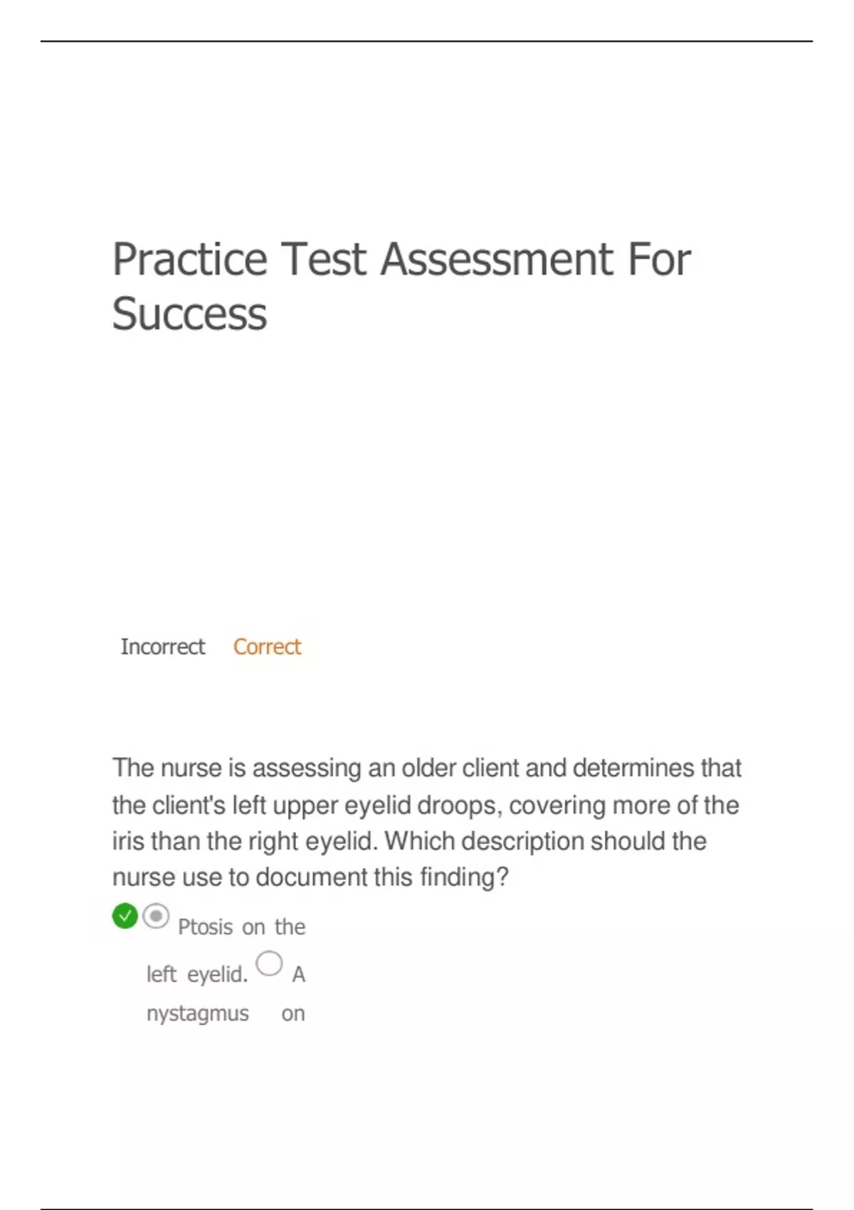 PRACTICE TEST ASSESSMENT FOR SUCCESS - HESI Med-Surg - Stuvia US