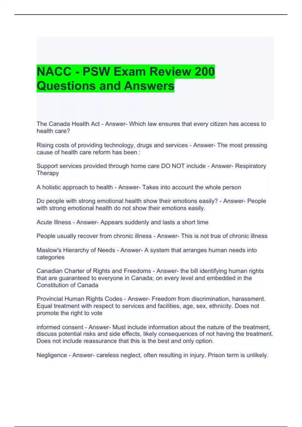 NACC - PSW Exam Review 200 Questions and Answers 2024 - NACC - PSW ...