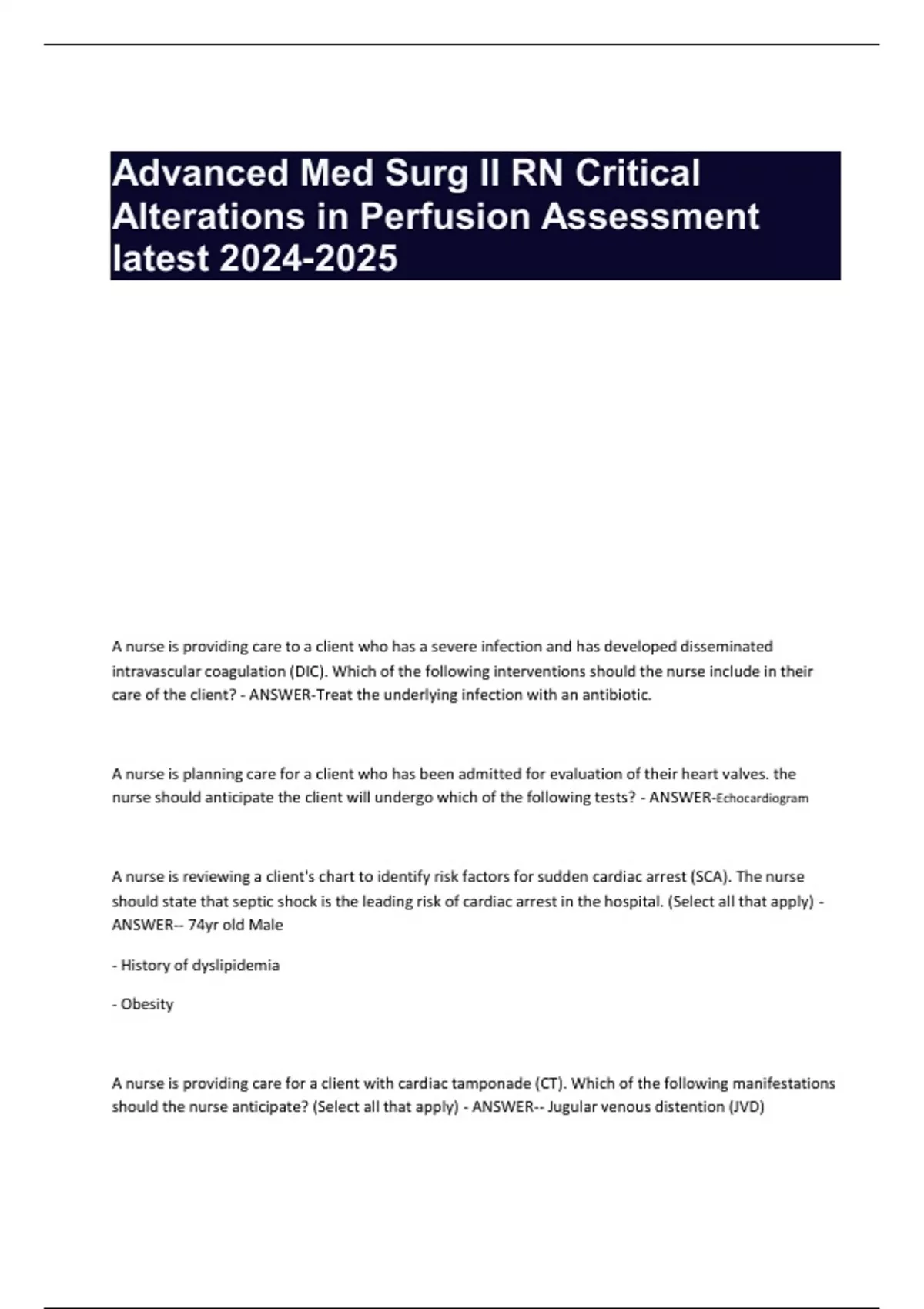 Advanced Med Surg II RN Critical Alterations in Perfusion Assessment ...
