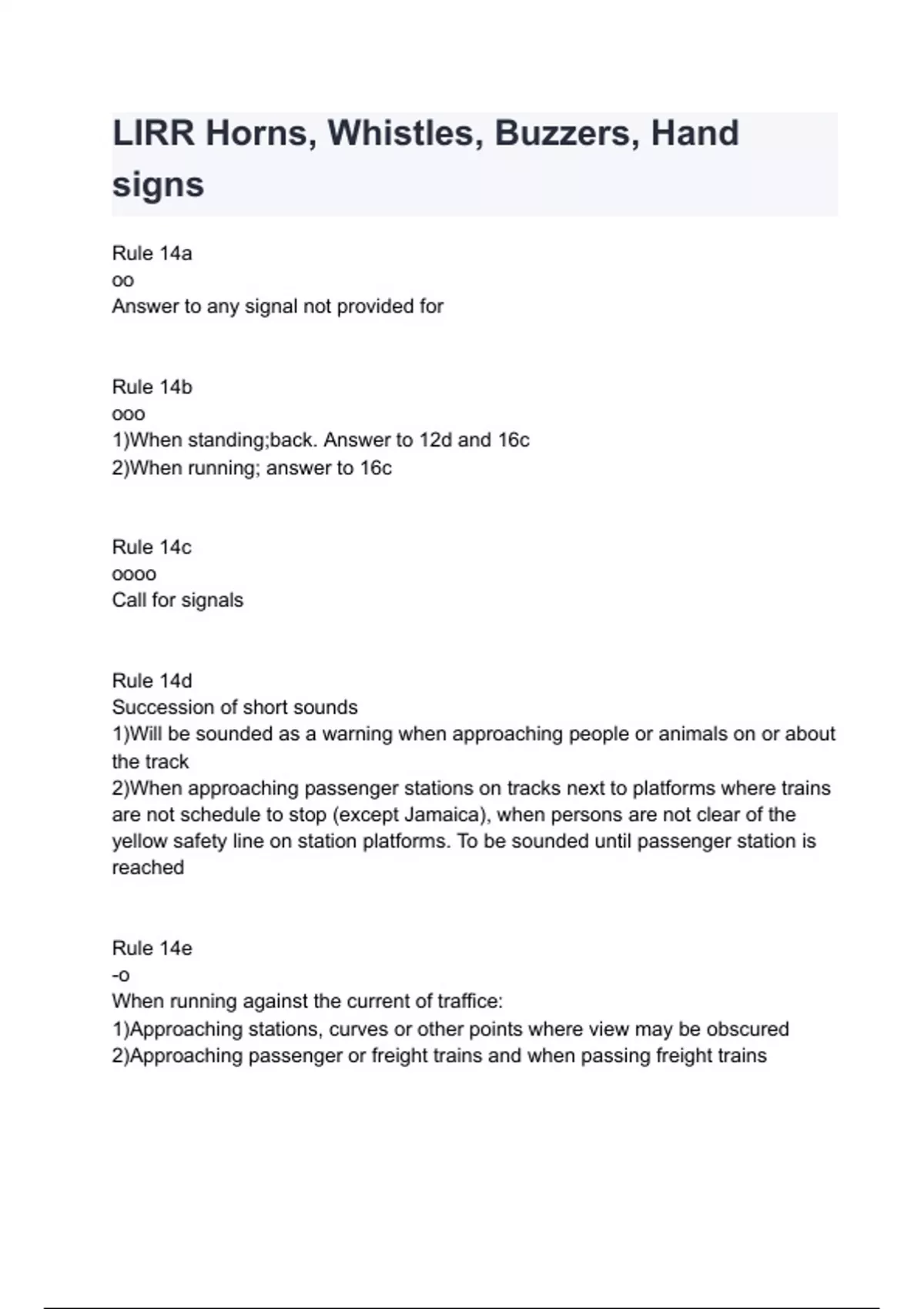 LIRR Horns, Whistles, Buzzers, Hand signs - LIRR - Stuvia US