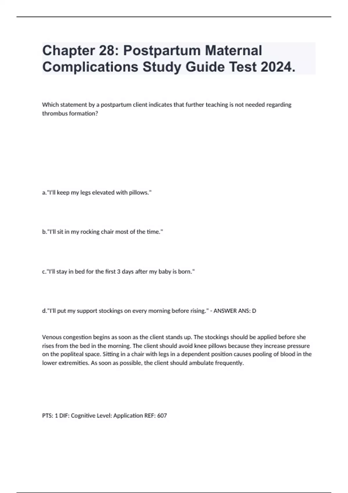 Chapter 28: Postpartum Maternal Complications Exam Questions Correctly ...