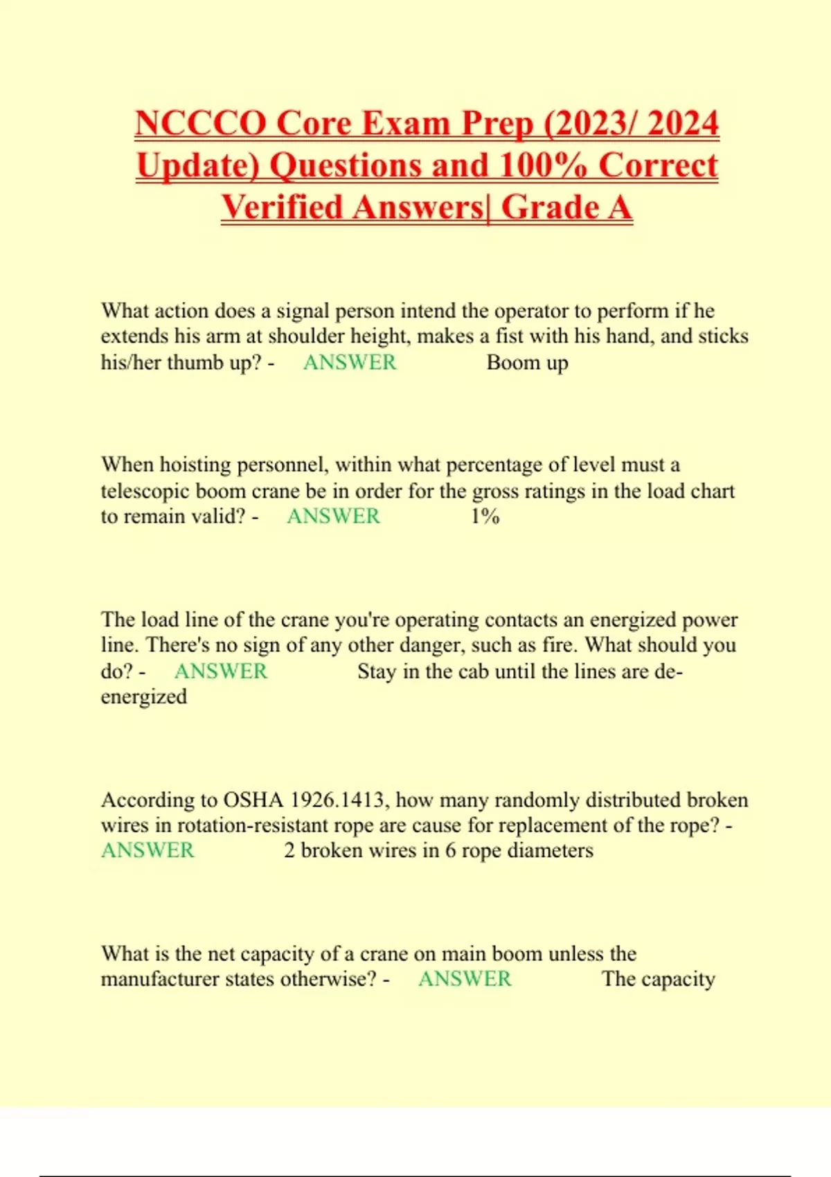 NCCCO Core Exam Prep (2023/ 2024 Update) Questions and 100% Correct ...