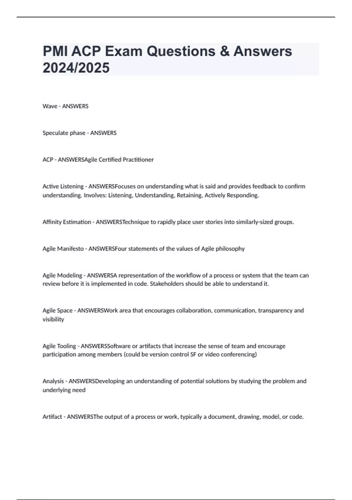 PMI ACP Exam Questions & Answers 2024/2025 - PMI ACP - Stuvia US