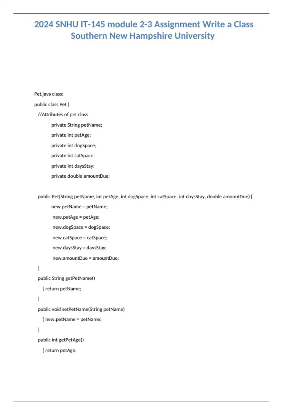 2024 SNHU IT-145 module 2-3 Assignment Write a Class Southern New Hampshire University. - SNHU ...