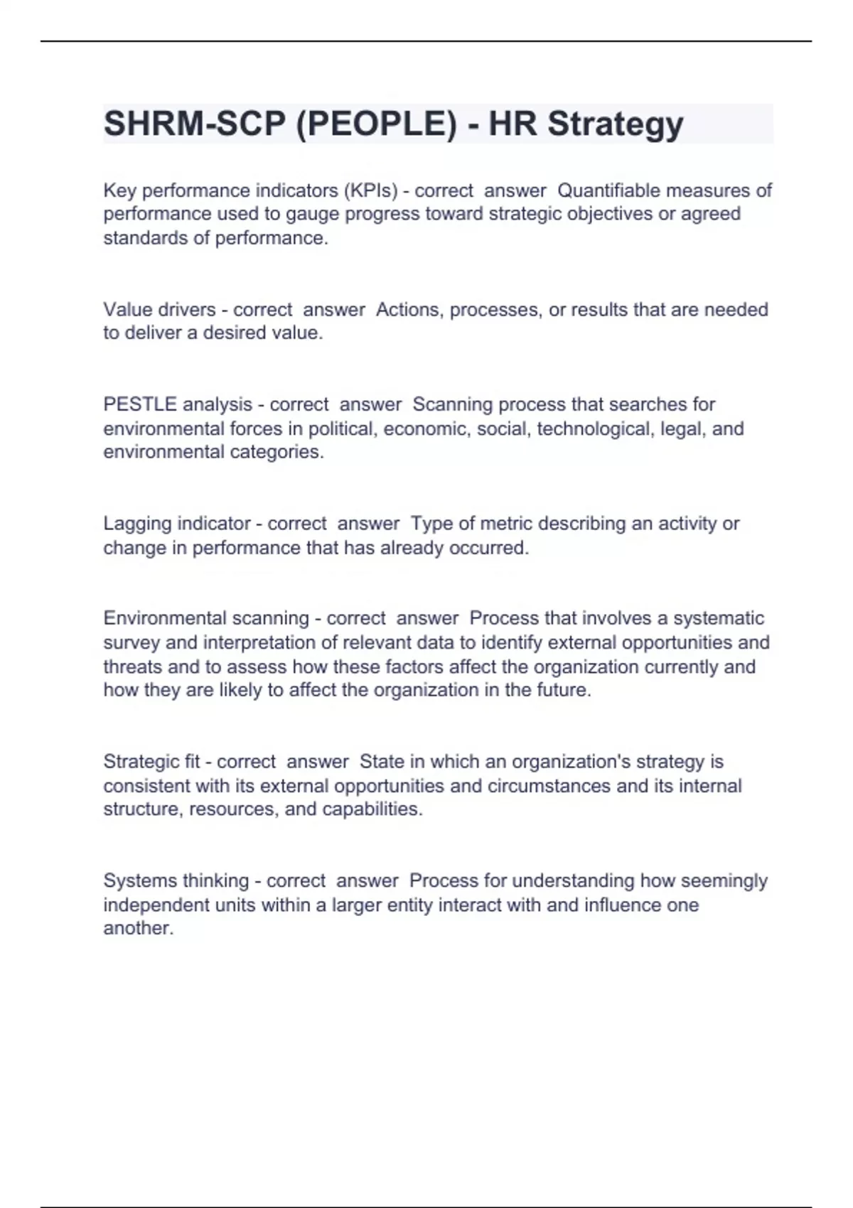 SHRM Question and answers 100% correct 2024 - IPMA SCP - Stuvia US