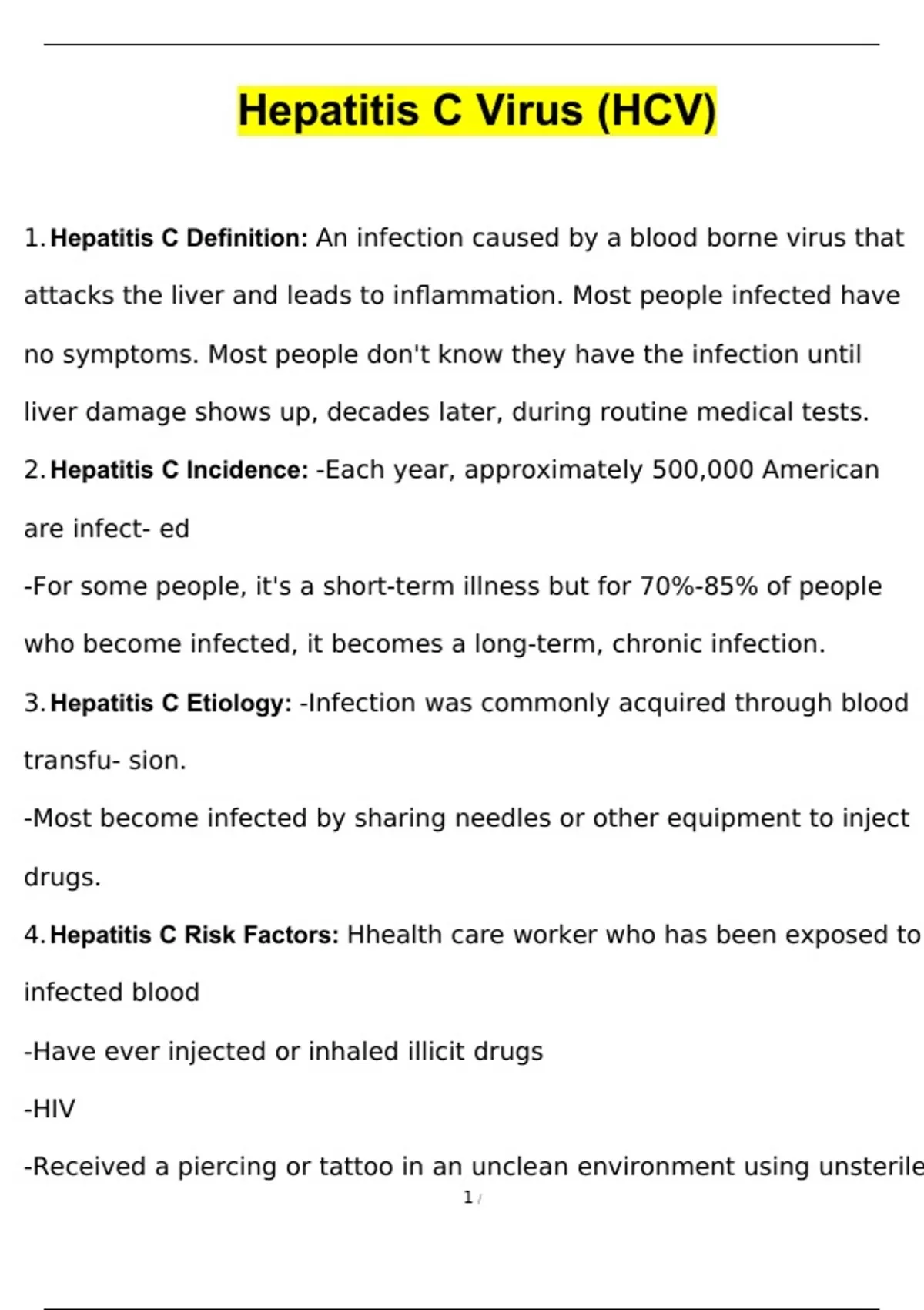 HCV Hepatitis C Virus 2024 | Questions with 100% Correct Answers ...