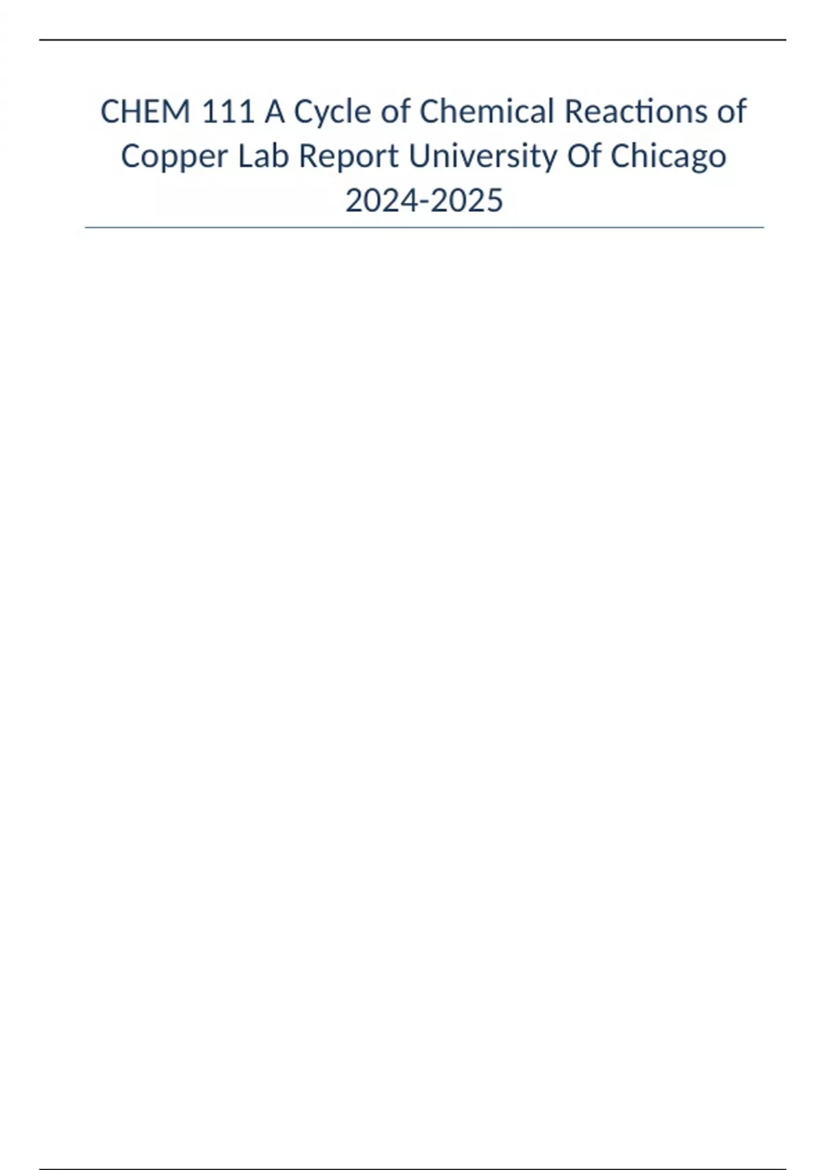 CHEM 111 A Cycle of Chemical Reactions of Copper Lab Report University ...