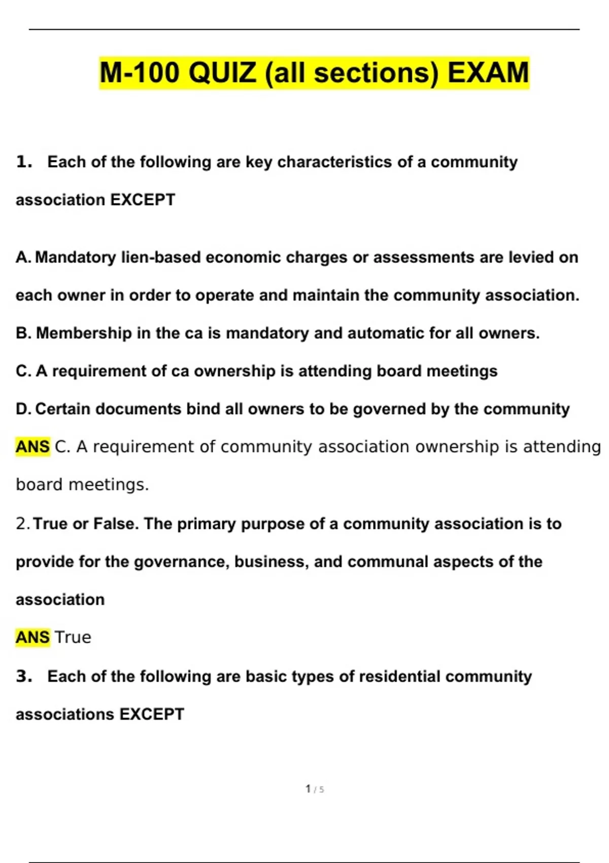 M-100 QUIZ (all sections) Exam | Questions with 100% Correct Answers ...