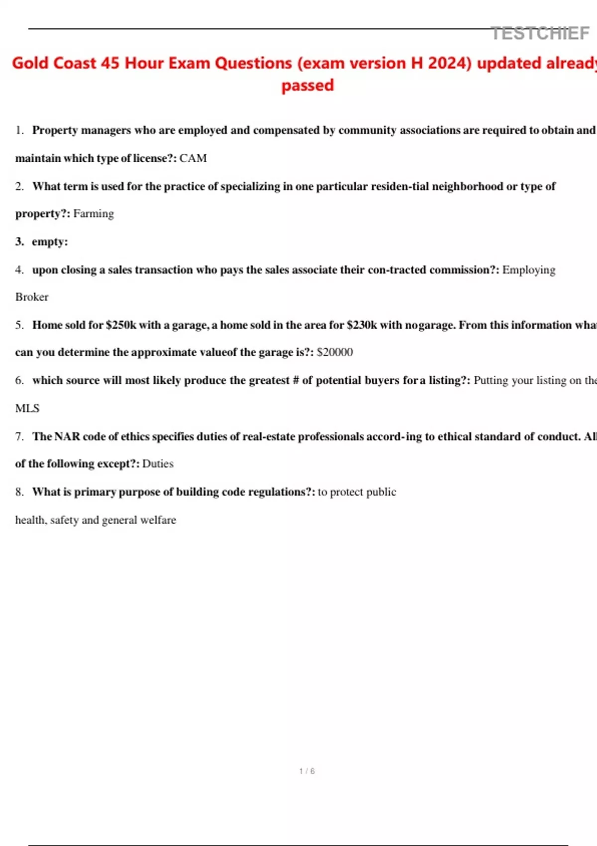 Gold coast 45 hour exam questions exam version h 2024 updated already ...