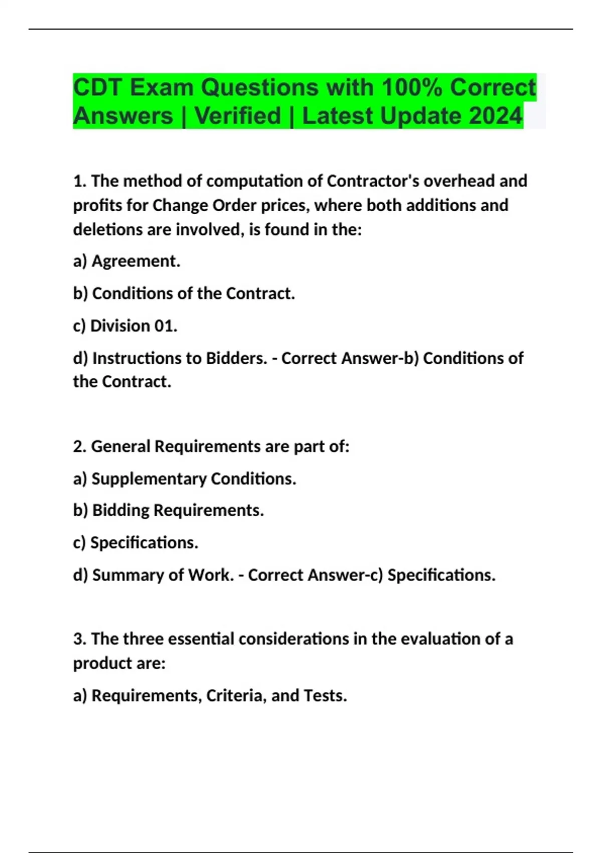 Package deal for CDT Exam Questions with 100% Correct Answers ...