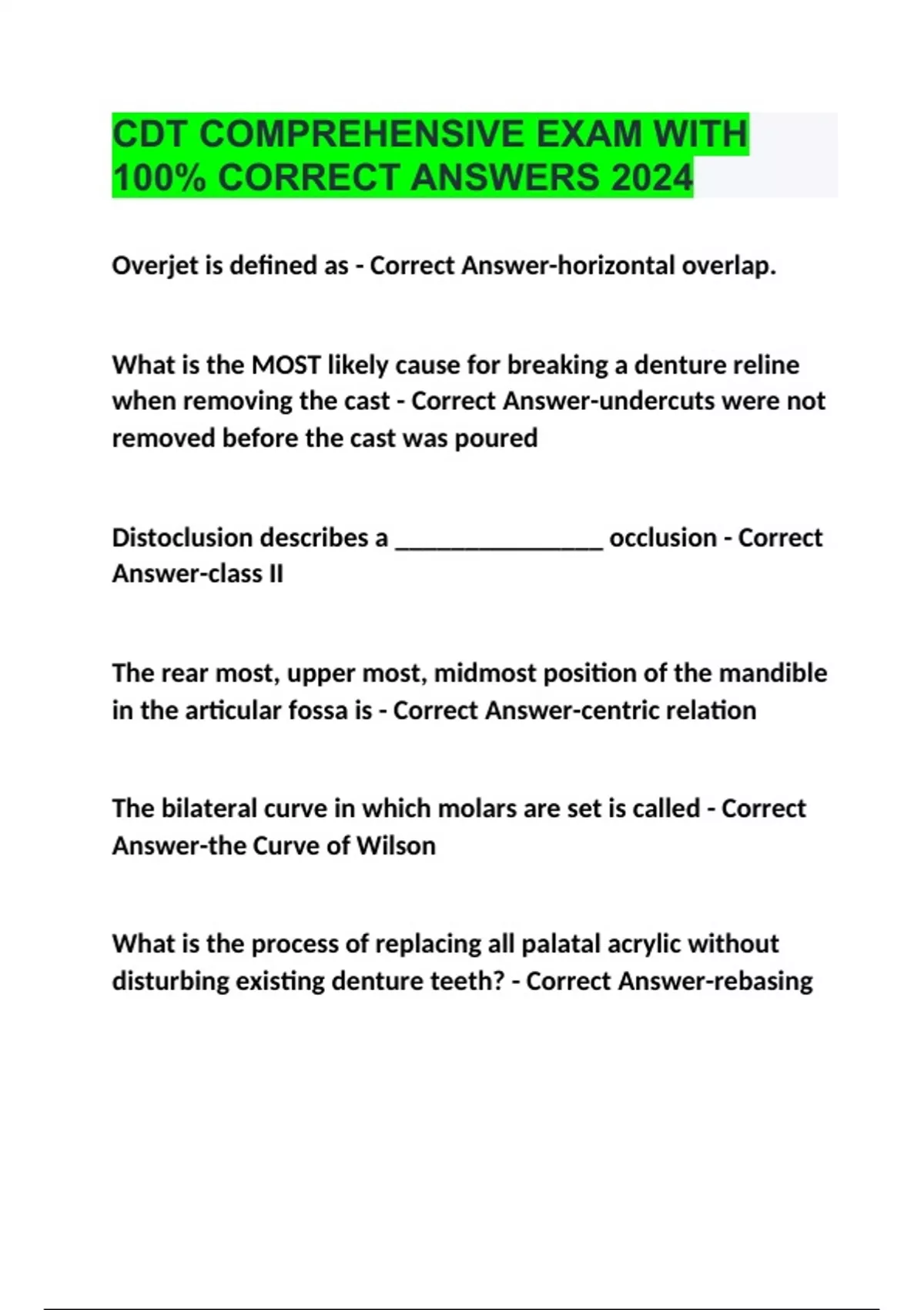 CDT COMPREHENSIVE EXAM WITH 100% CORRECT ANSWERS 2024 - CDT - Stuvia US