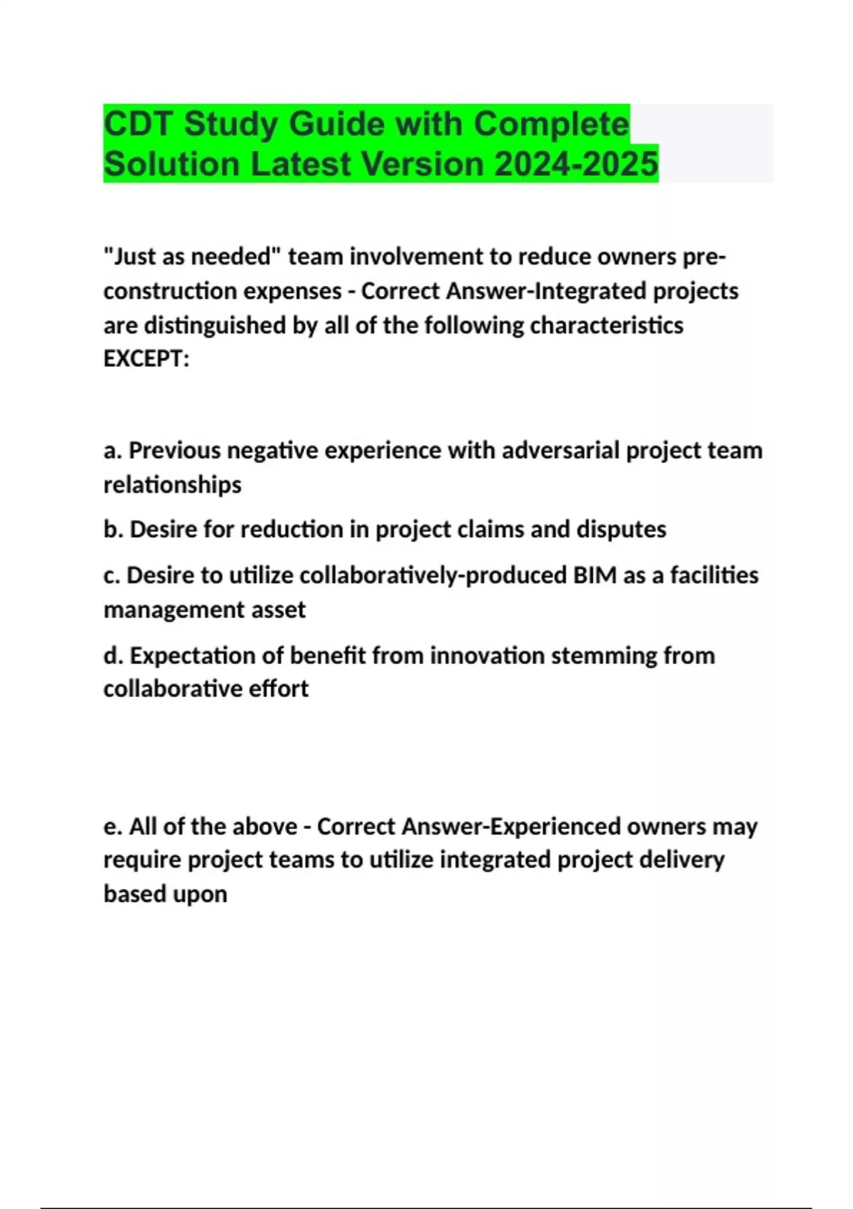 CDT Study Guide with Complete Solution Latest Version - CDT - Stuvia US