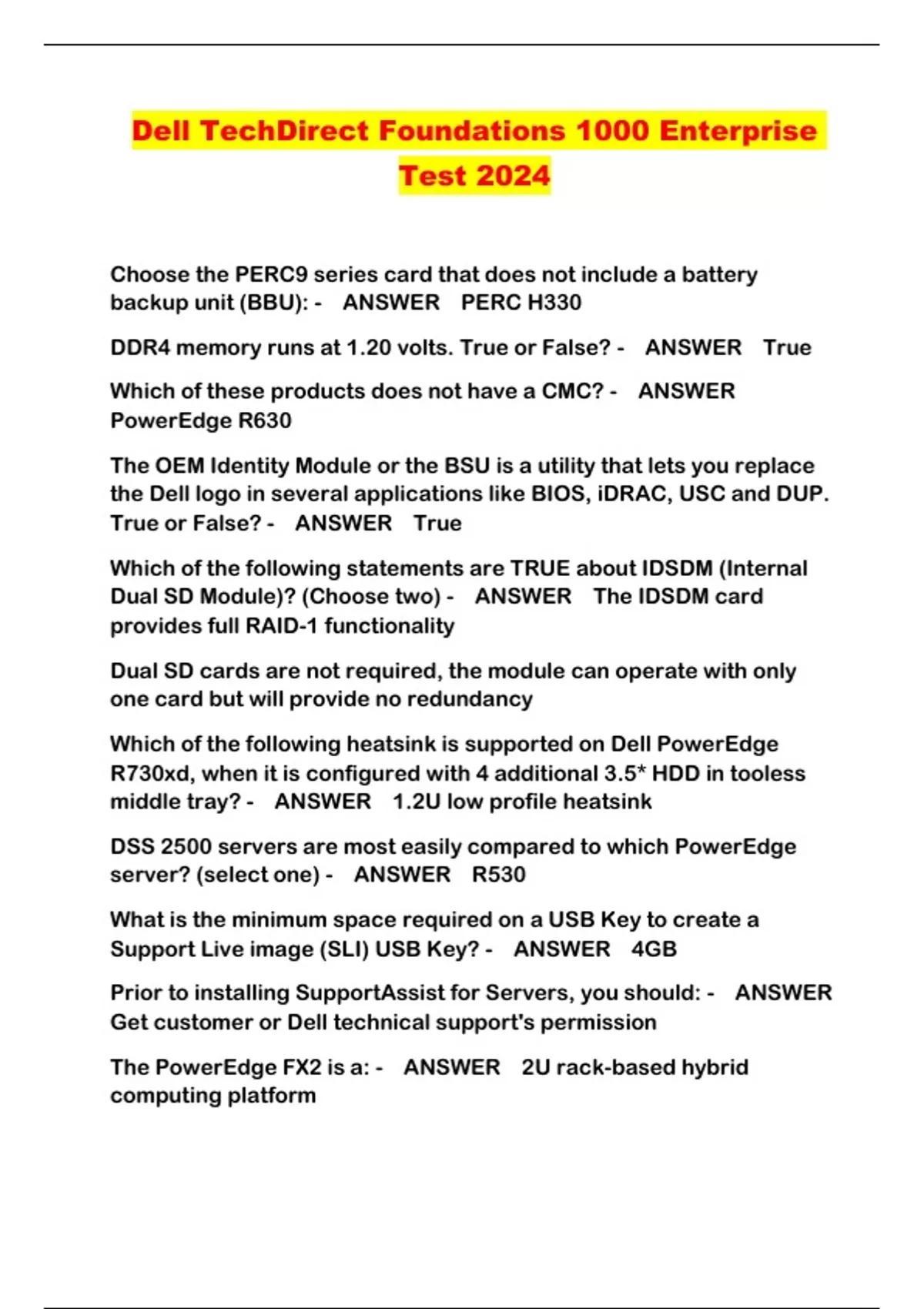 Dell TechDirect Foundations 1000 Enterprise Test 2024 - Dell TechDirect ...