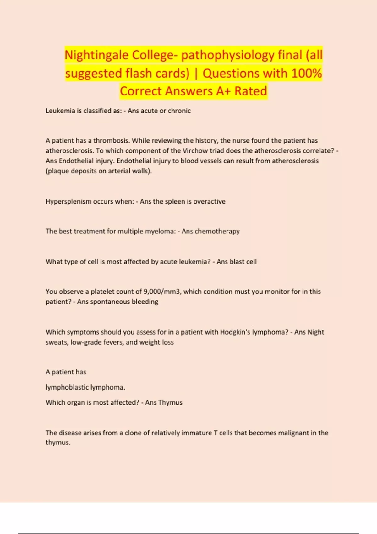 Nightingale College- pathophysiology final (all suggested flash cards ...