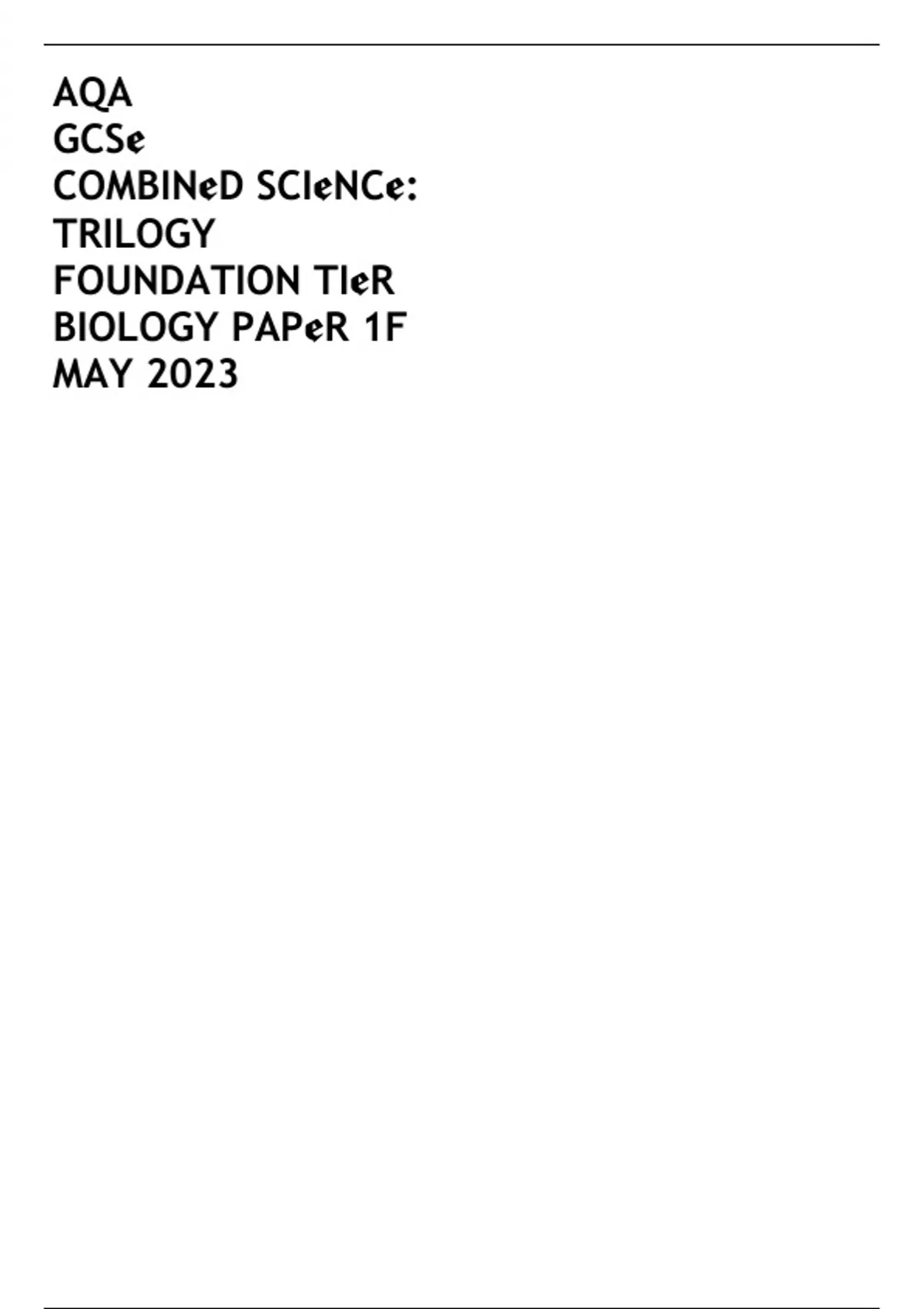 AQA gcse combined science: trilogy foundation tier biology paper 1f may ...