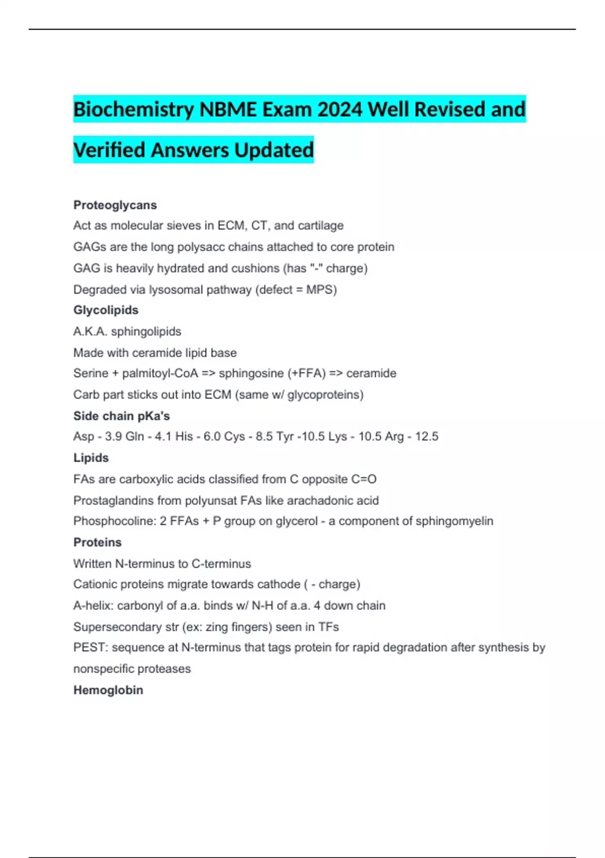 Biochemistry NBME Exam 2024 Well Revised and Verified Answers Updated ...