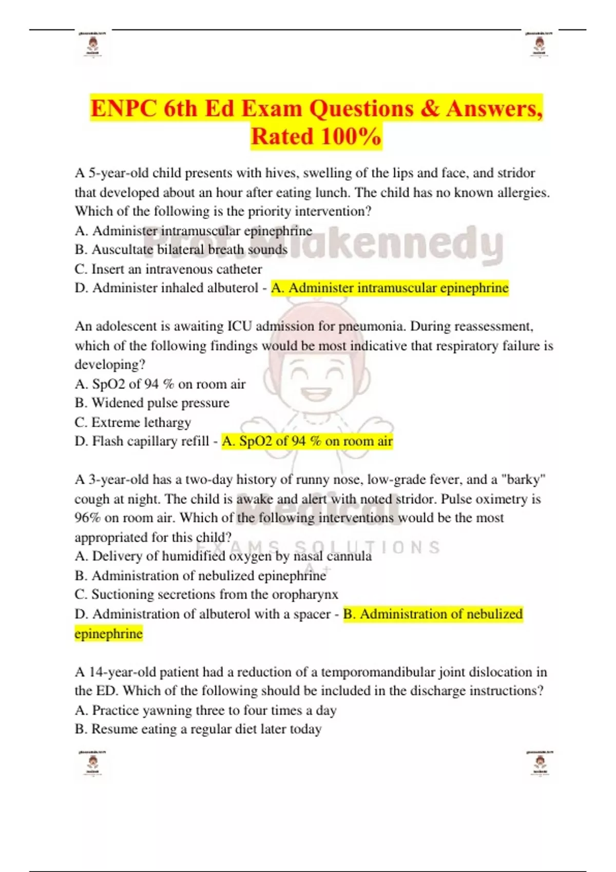 ENPC 6th Ed Exam Questions & Answers, Rated 100% - ENPC 6th Ed - Stuvia US