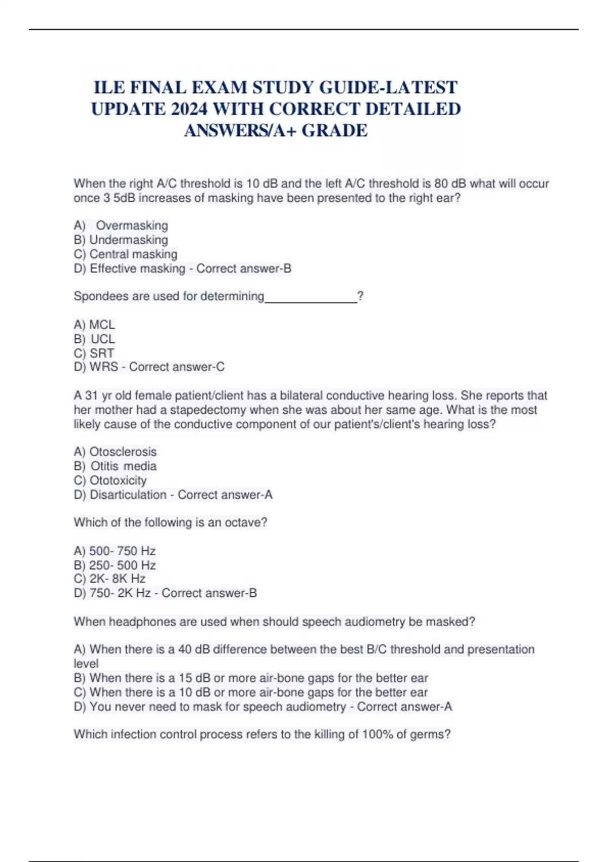 ILE FINAL EXAM STUDY GUIDE-LATEST UPDATE 2024 WITH CORRECT DETAILED ...