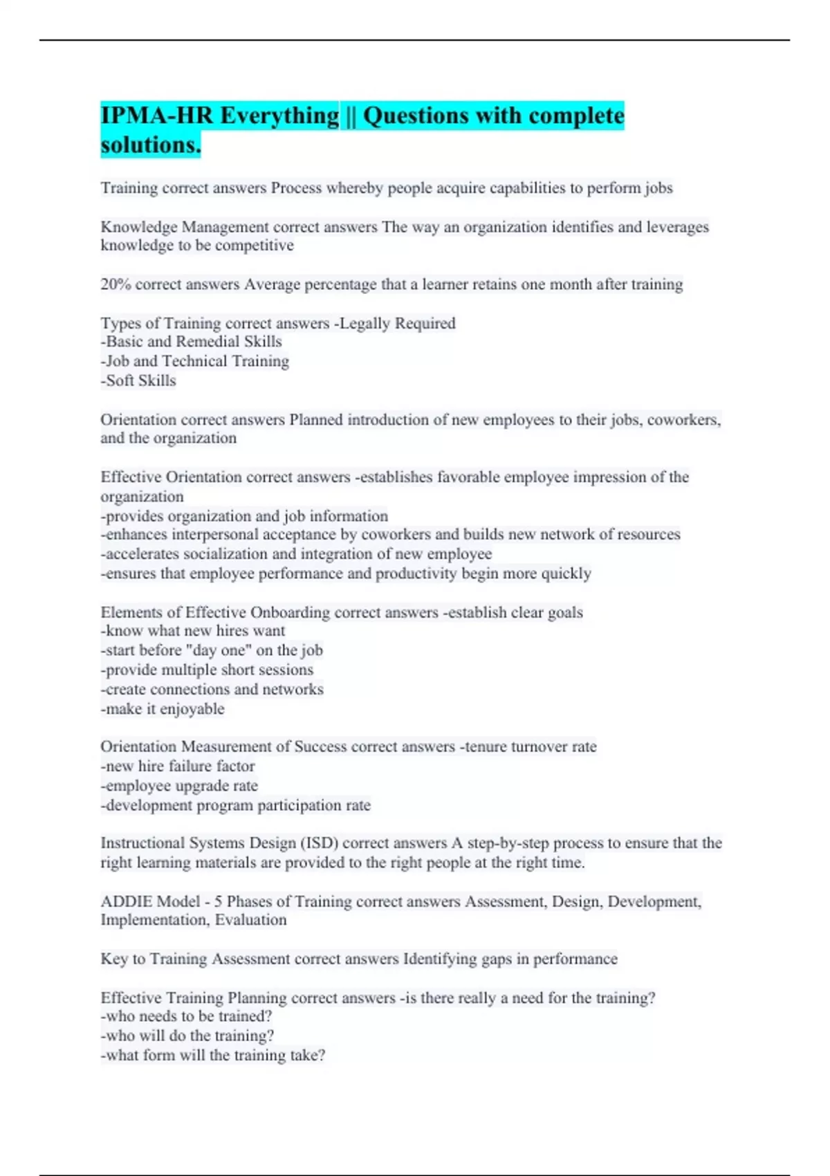 IPMA-HR Everything || Questions with complete solutions. - IPMA-HR - Stuvia US