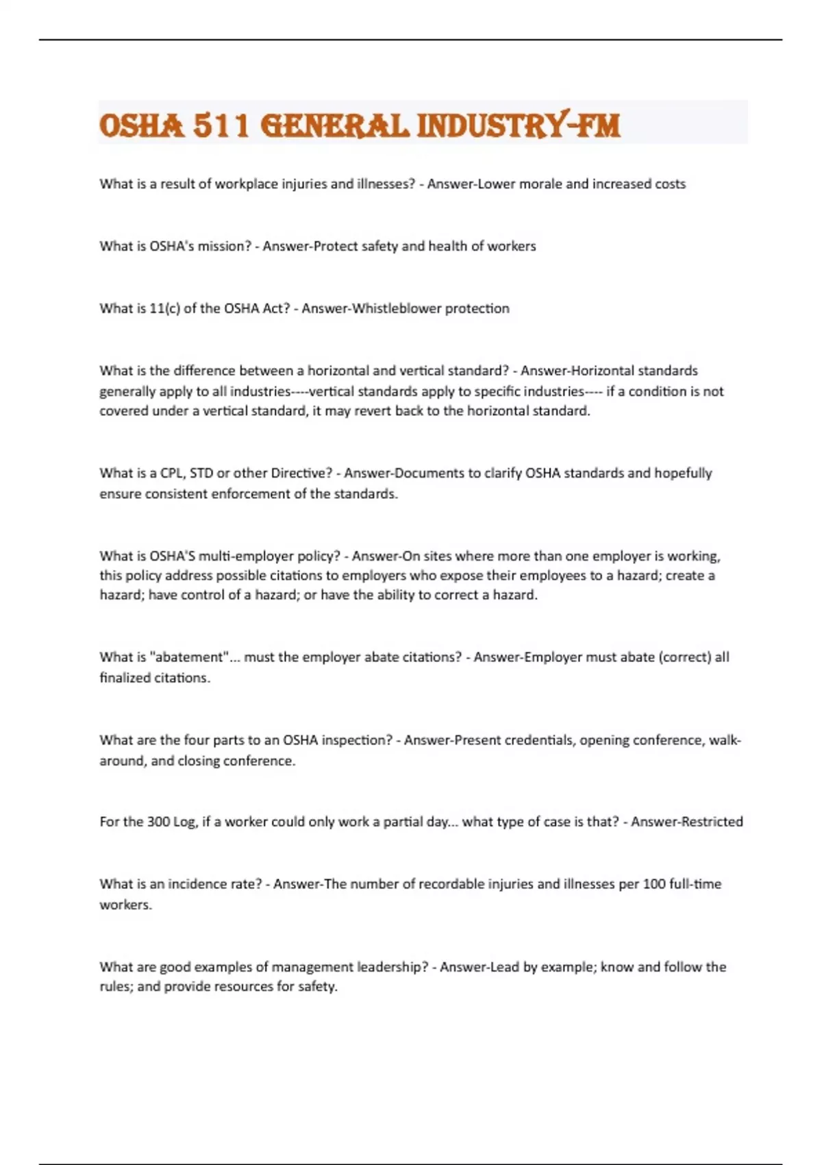 OSHA 511 General Industry-fm Questions & Answers Solved 100% Correct ...
