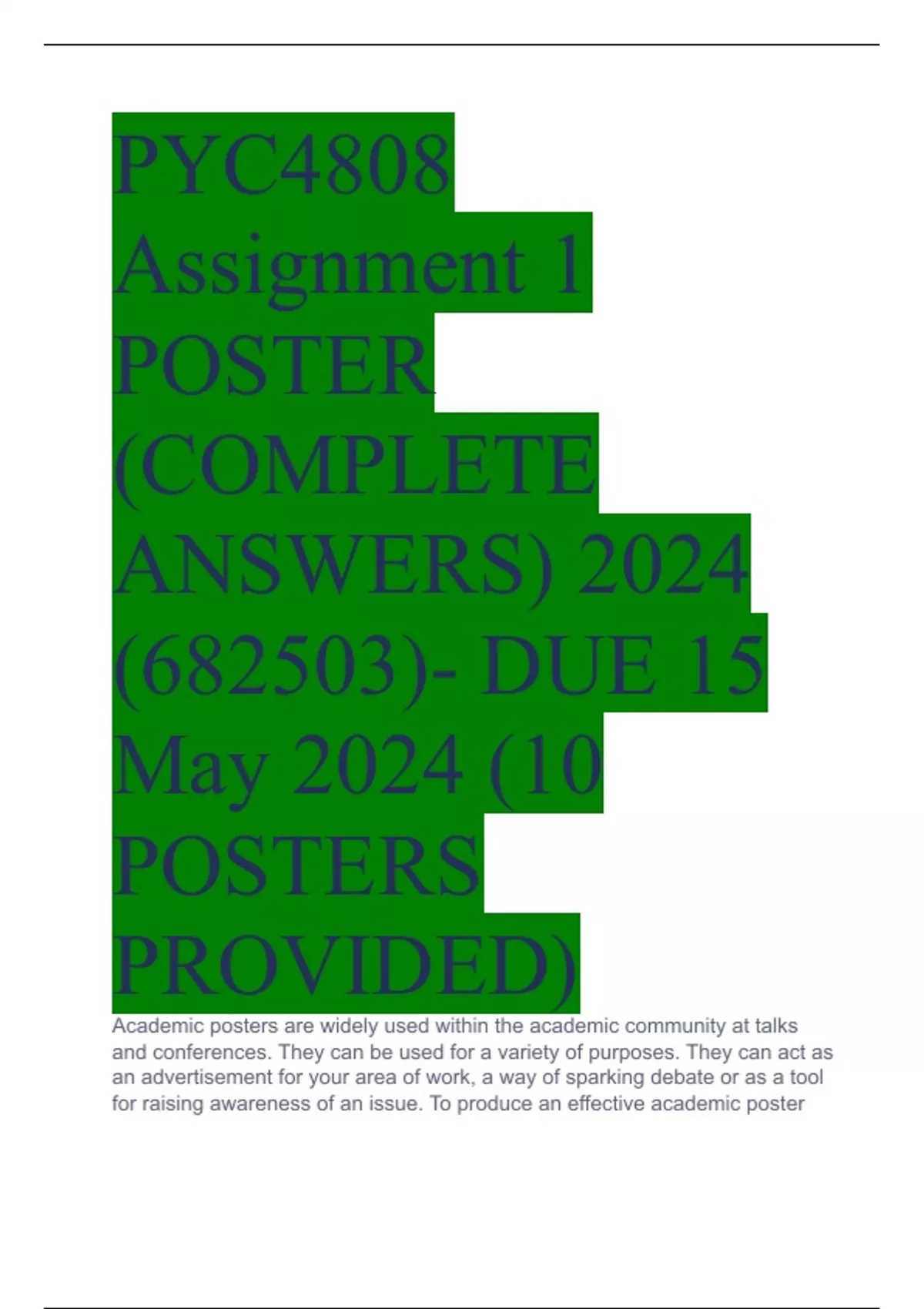 PYC4808 Assignment 1 POSTER (COMPLETE ANSWERS) 2024 (682503)- DUE 15 ...