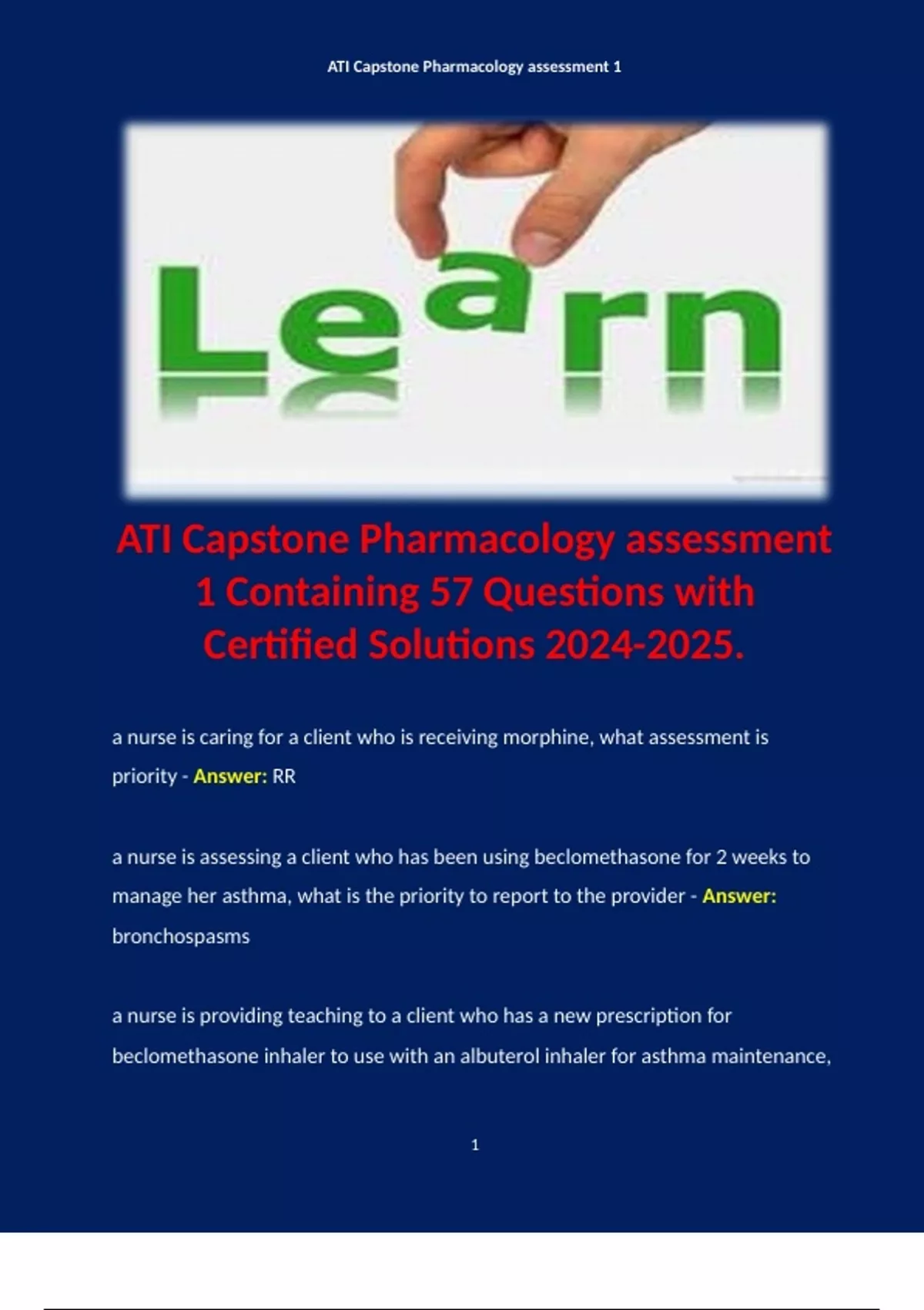 ATI Capstone Pharmacology assessment 1 Containing 57 Questions with ...