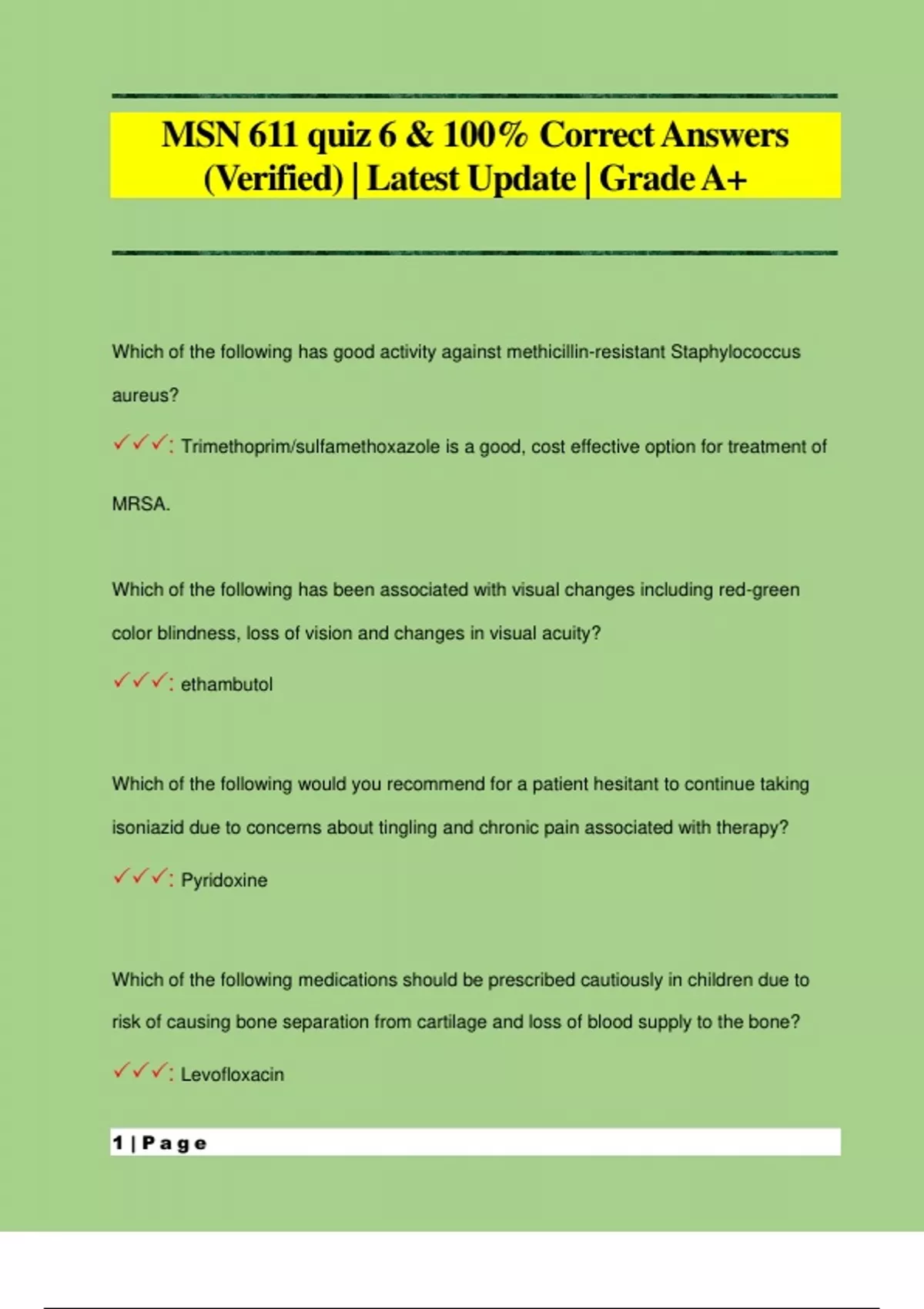 MSN 611 quiz 6 & 100% Correct Answers (Verified) | Latest Update ...