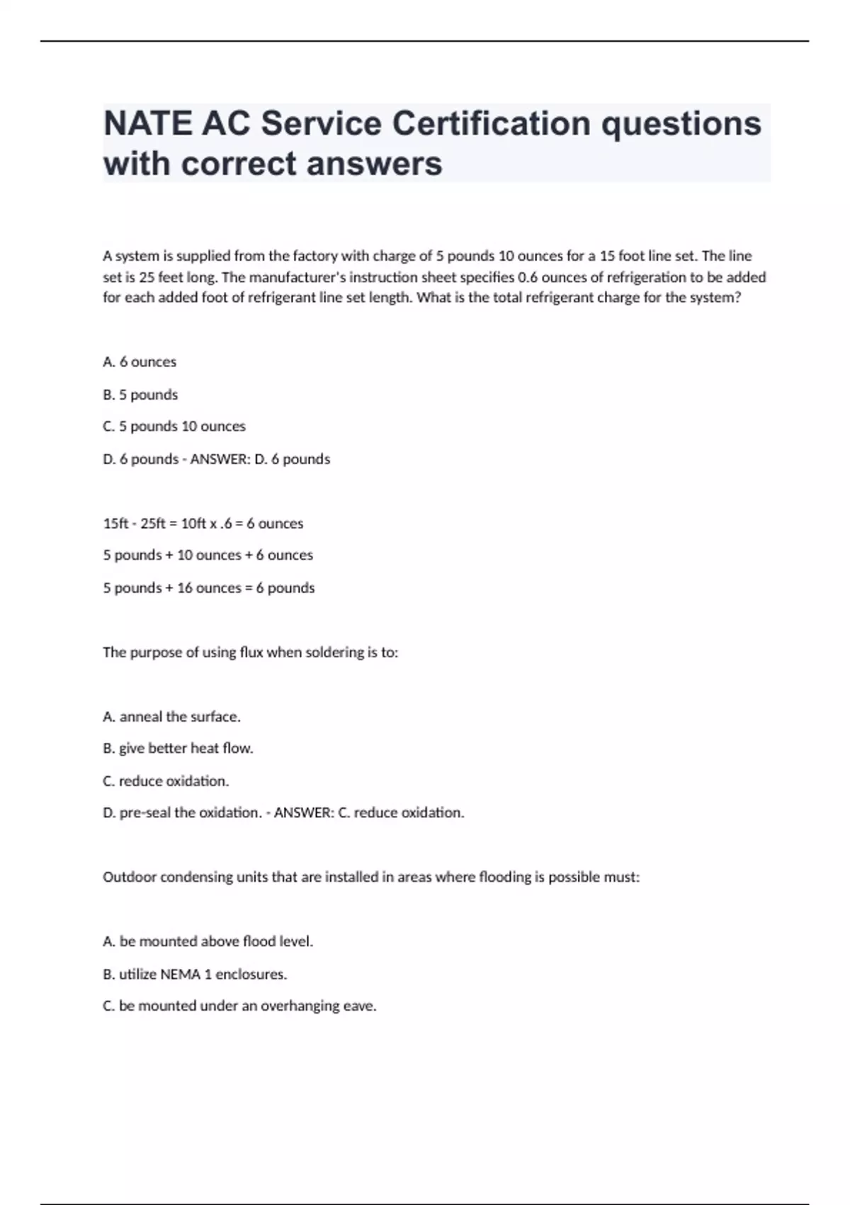 NATE AC Service Certification questions with correct answers. - NATE ...